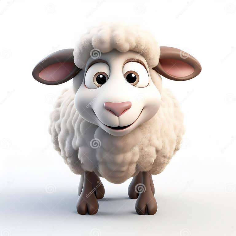 3d Rendering of a Cute Smiling Sheep Standing on a White Background ...