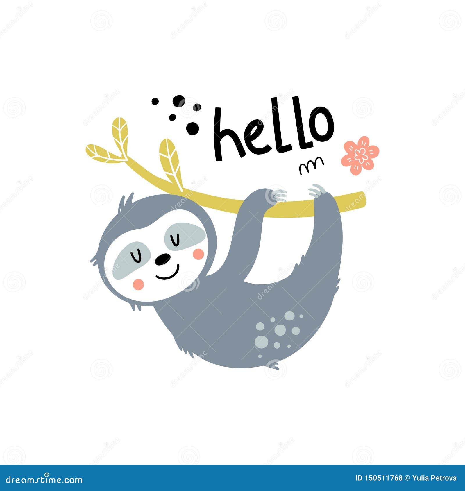 Cute Smiling Sloth Kids Illustration Stock Vector - Illustration of ...