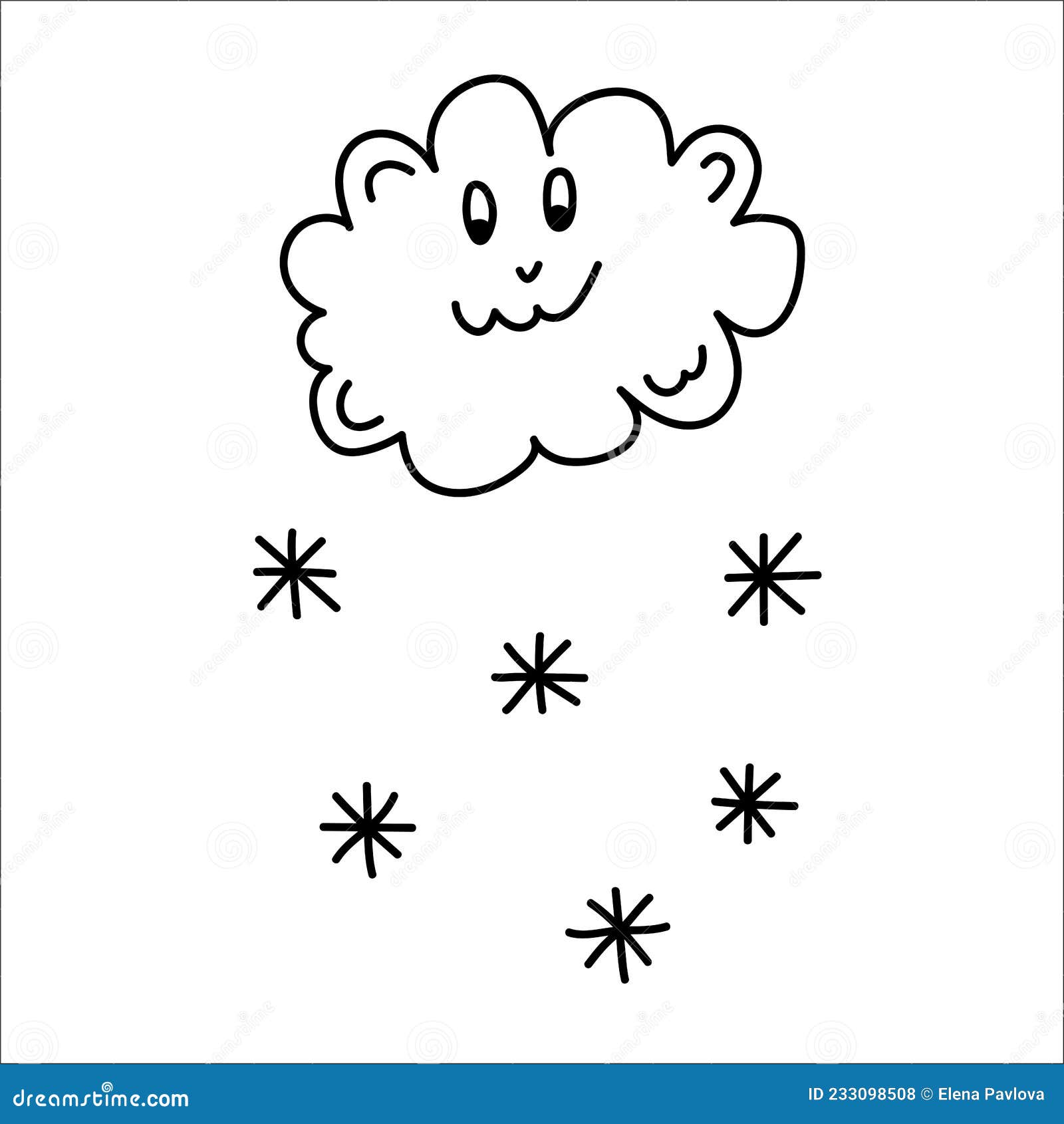 Cute Smiling Snow Cloud Doodle Vector Illustration. Hand Drawing Cloud ...