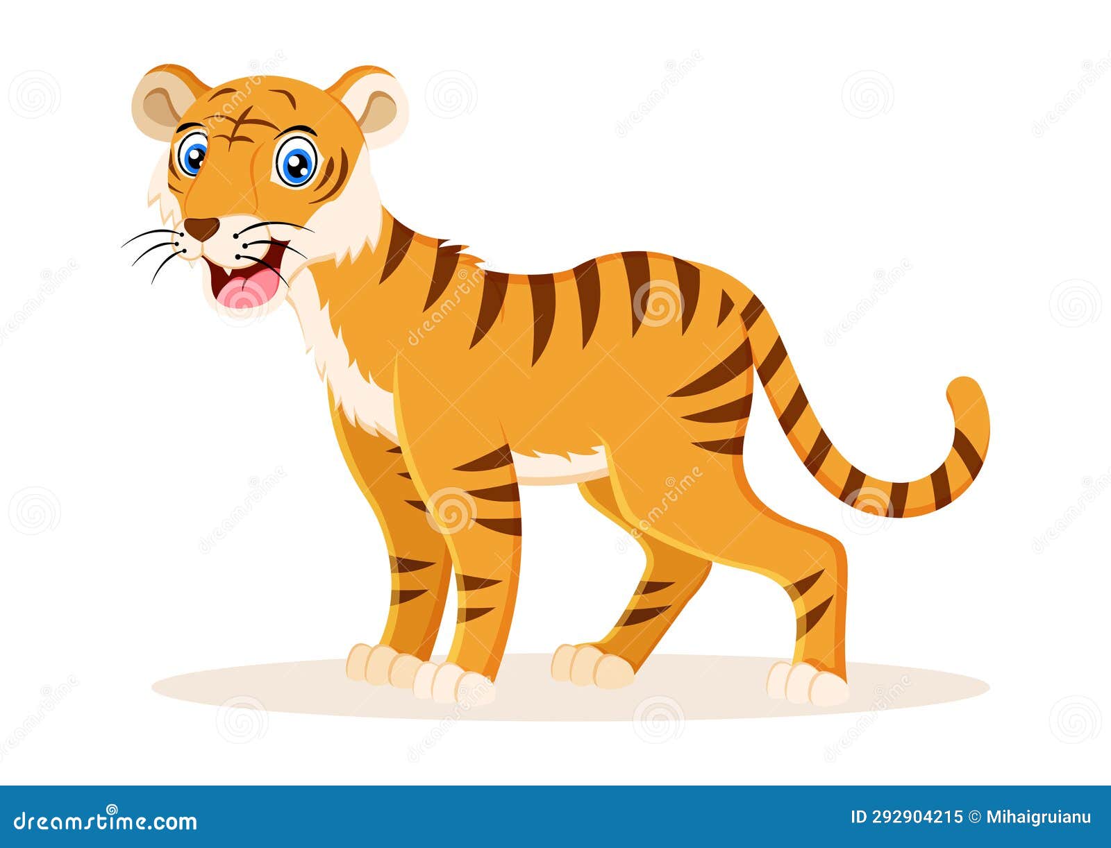 Cute Smiling Tiger Cartoon Character Vector Illustration on White ...