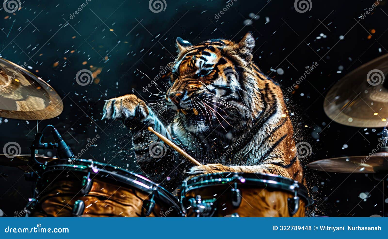Cute Smiling Tiger Playing Drums. Generative Ai Stock Illustration ...