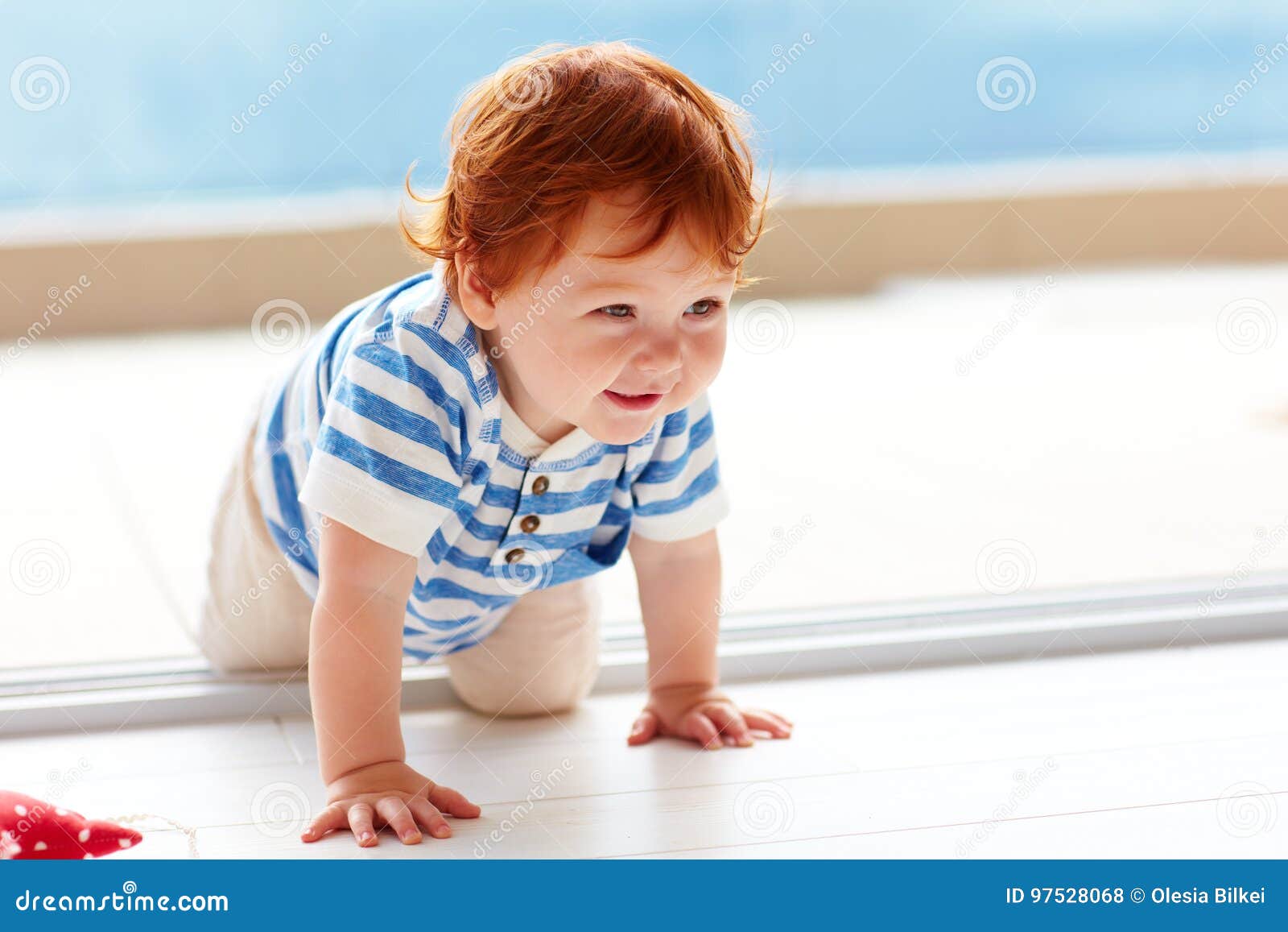 Cute Smiling Toddler Baby Crawling on the Floor Stock Photo - Image of ...