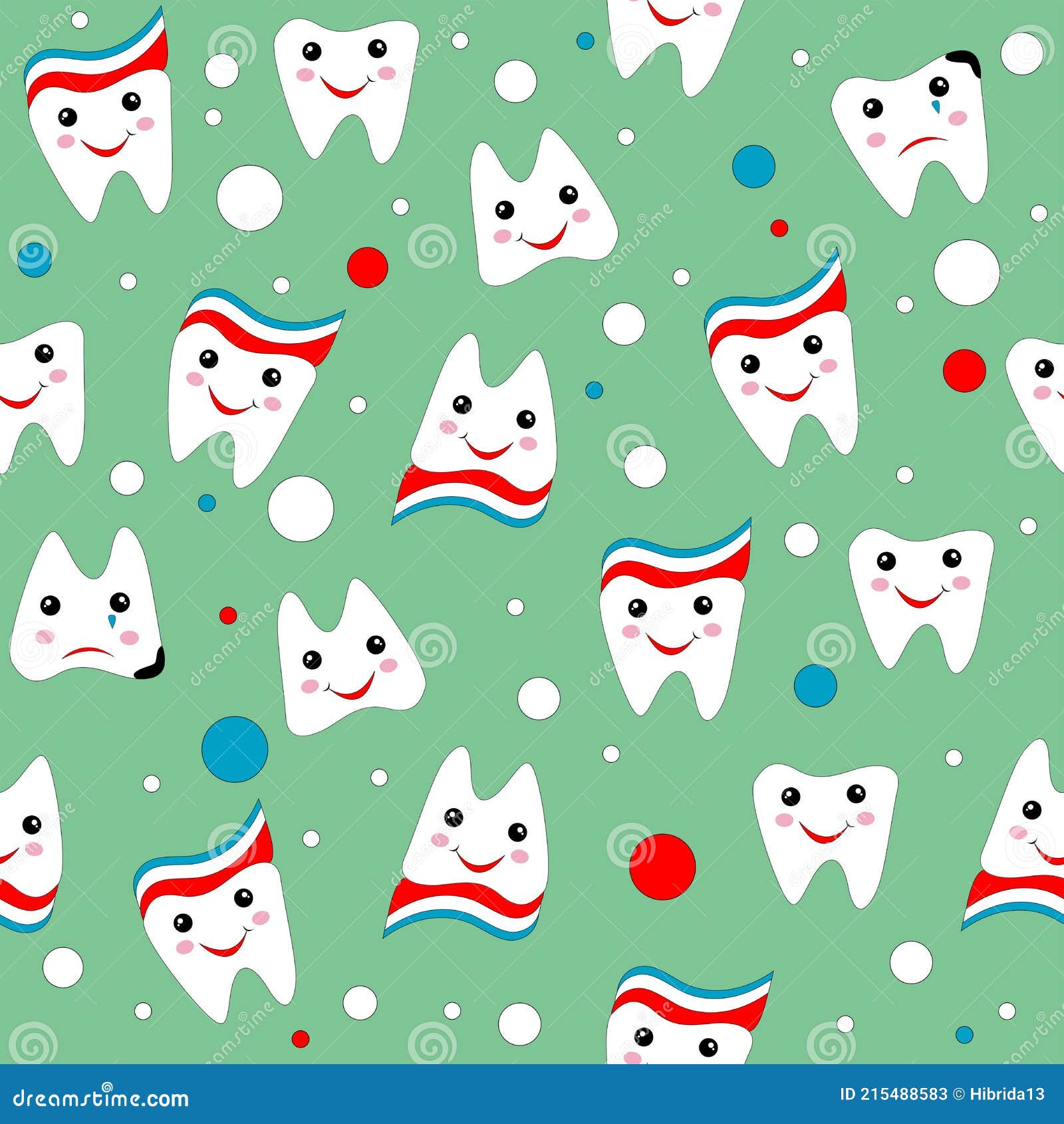 Cute Smiling and Upset Cartoon Teeth Seamless Pattern Stock Vector ...