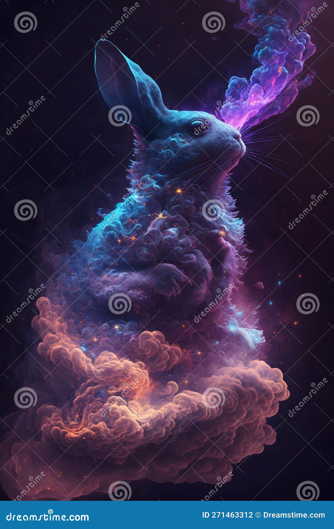 Cute Smoke Bunny and Galaxy Nebula Stock Illustration - Illustration of ...