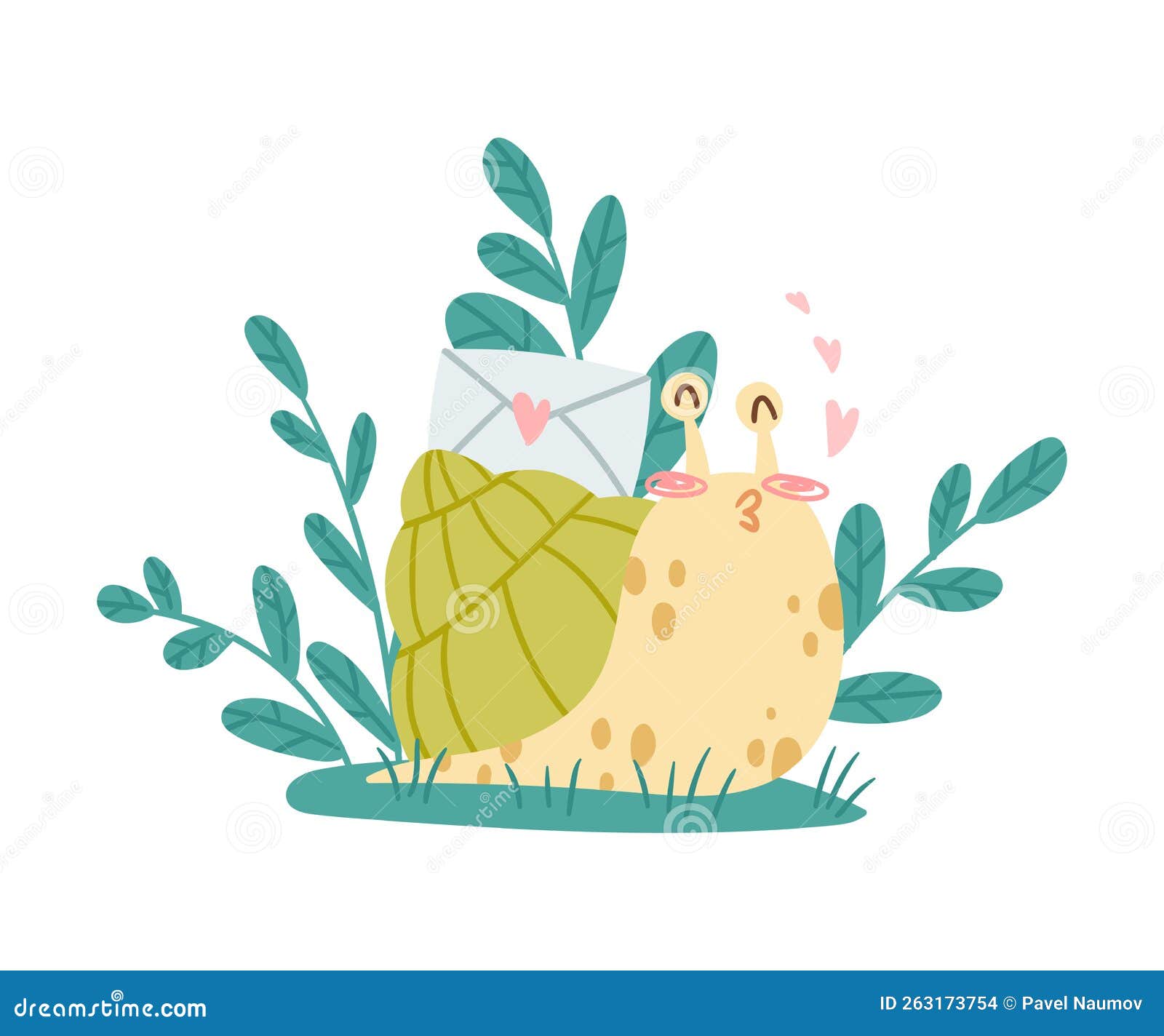 Cute Snail Character With Coiled Shell Carrying Letter Envelope On Its ...