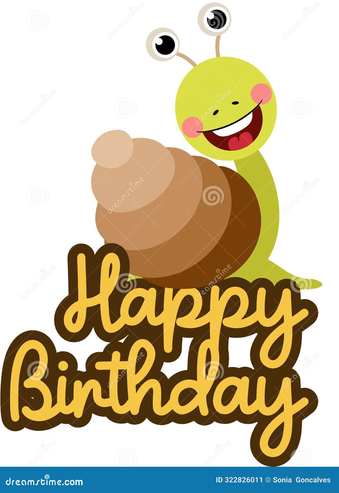 Cute Snail Happy Birthday Lettering Stock Vector - Illustration of ...