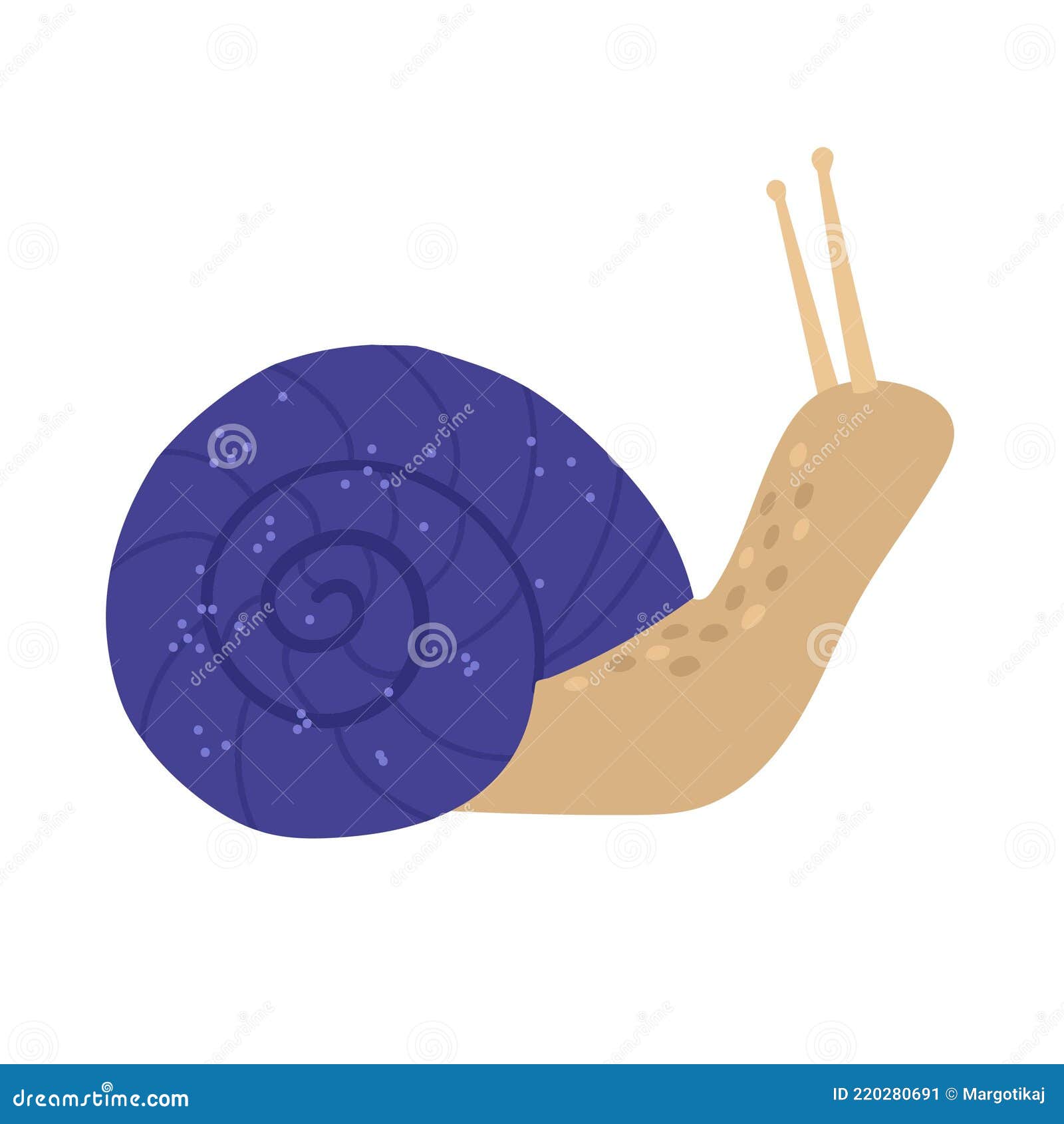 Cute Snail in a Shell in Blue. Vector Hand Drawn Cartoon Stock Vector ...