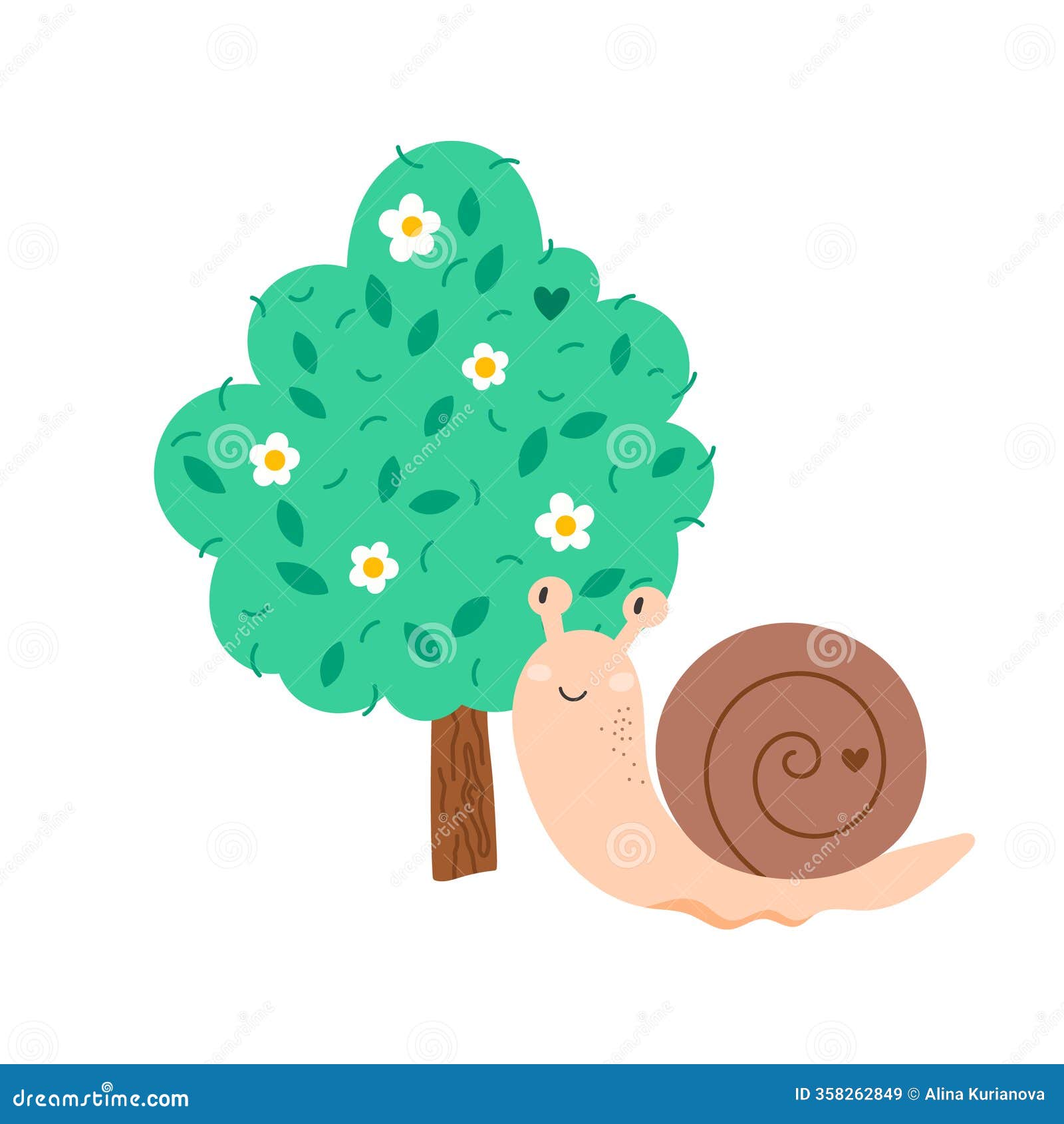 Cute Snail and Tree, Vector Illustration in Flat Style. Nature and ...