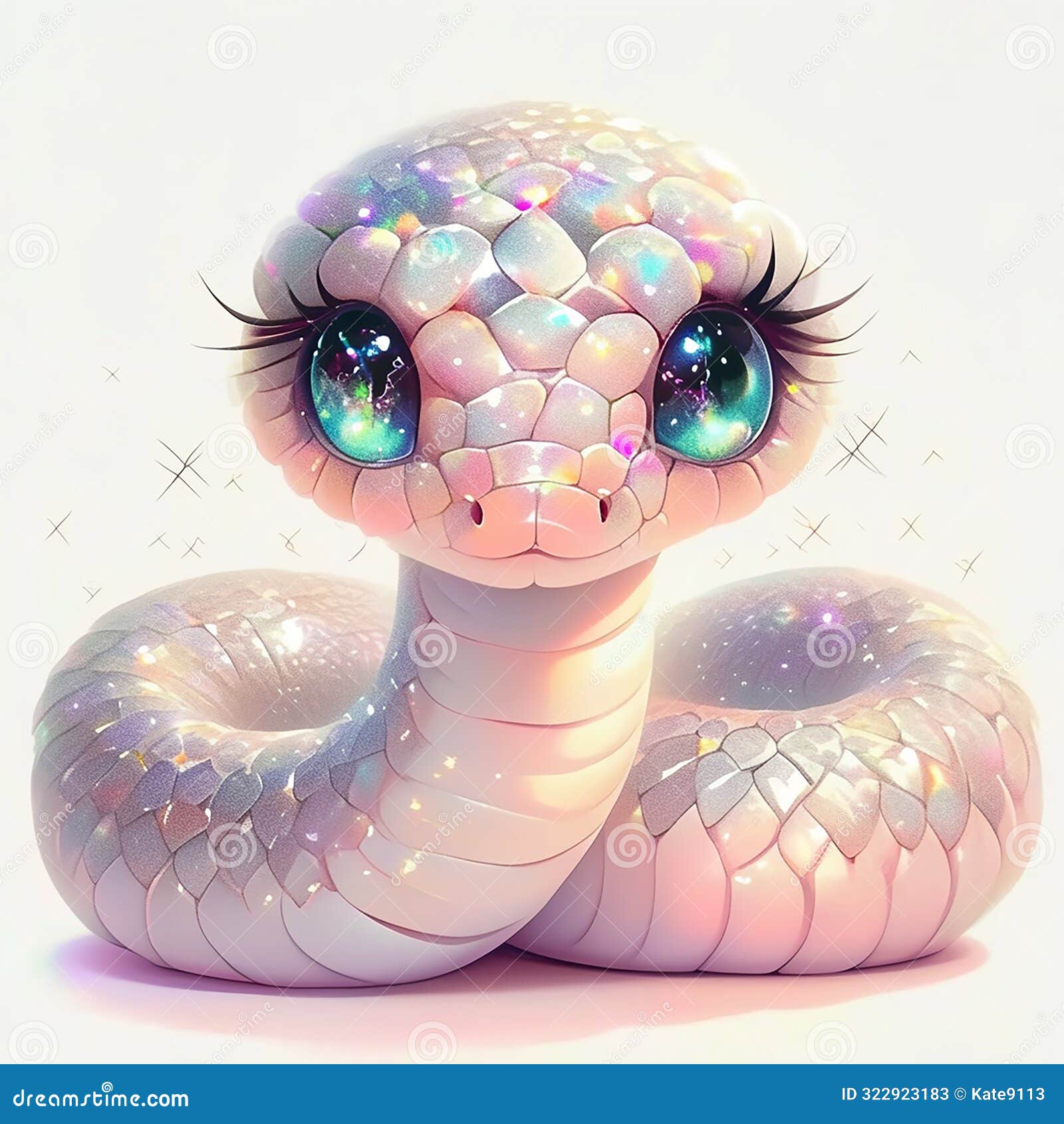 2025 a Cute Snake with Blue Eyes and Pink Lashes. the Snake is Sitting ...