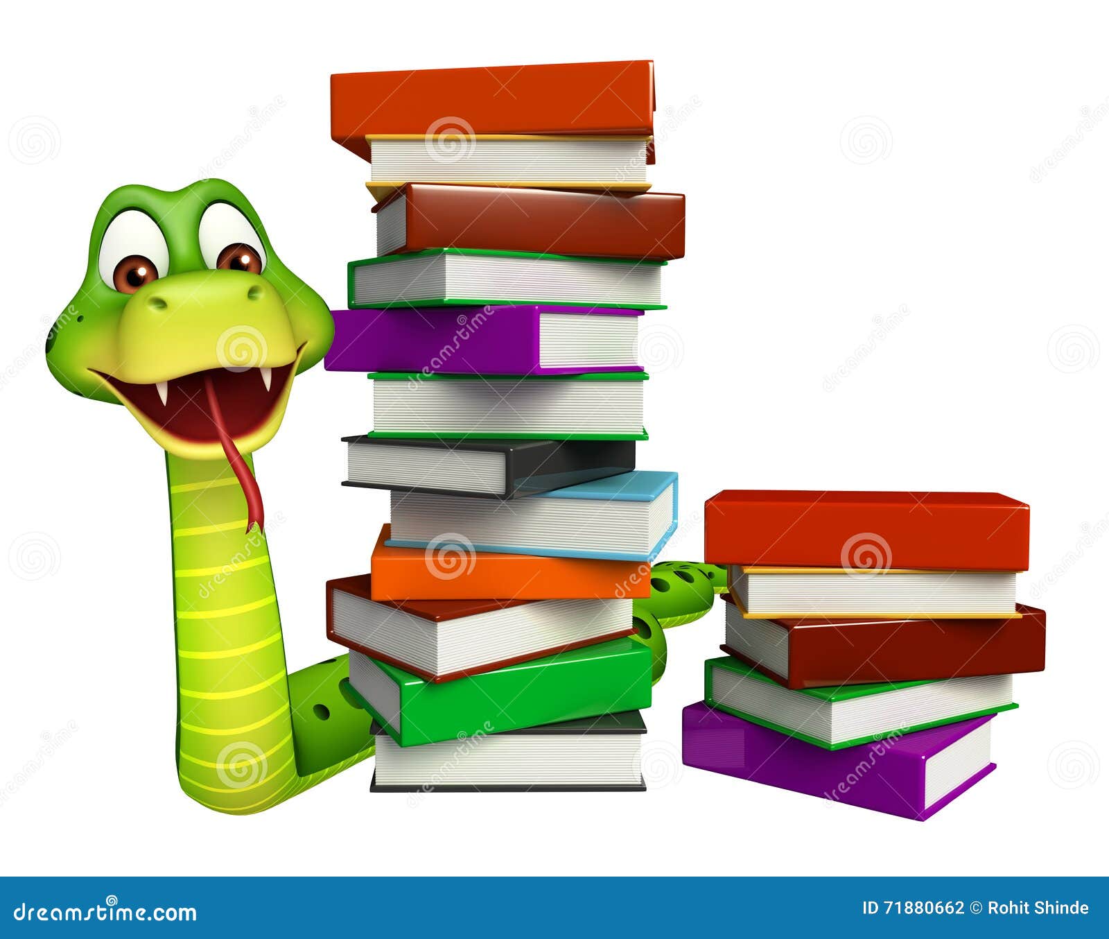 Cute Snake Cartoon Character with Book Stack Stock Illustration ...