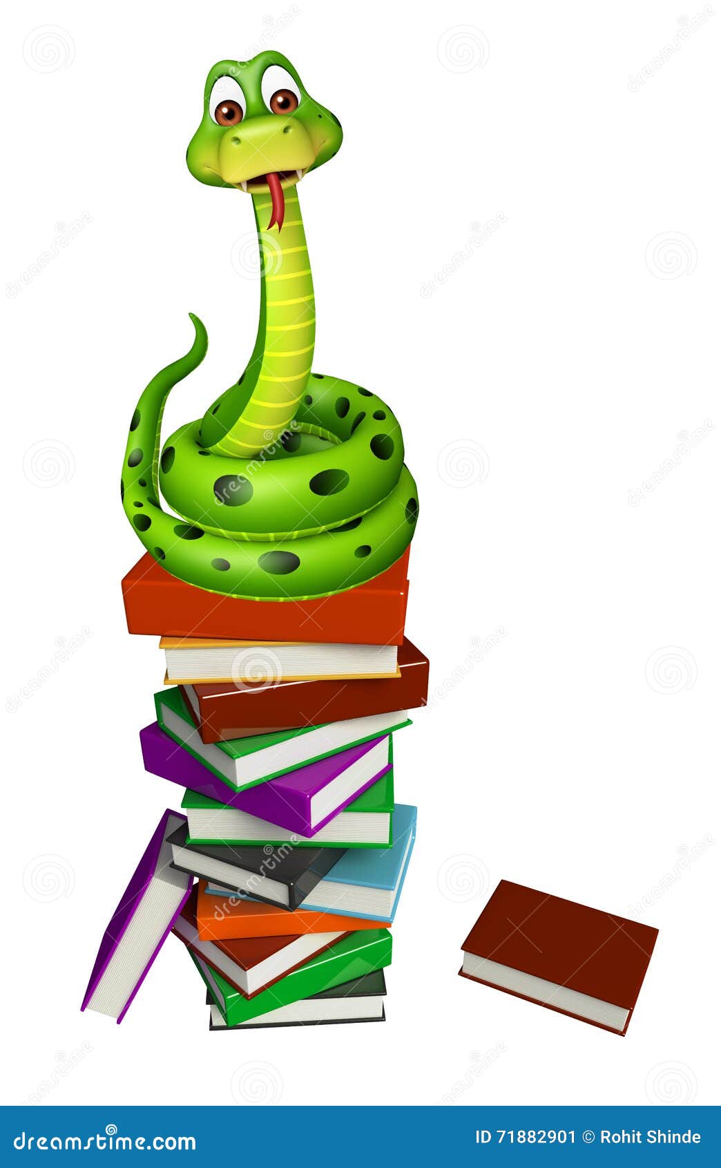 Cute Snake Cartoon Character with Book Stack Stock Illustration ...