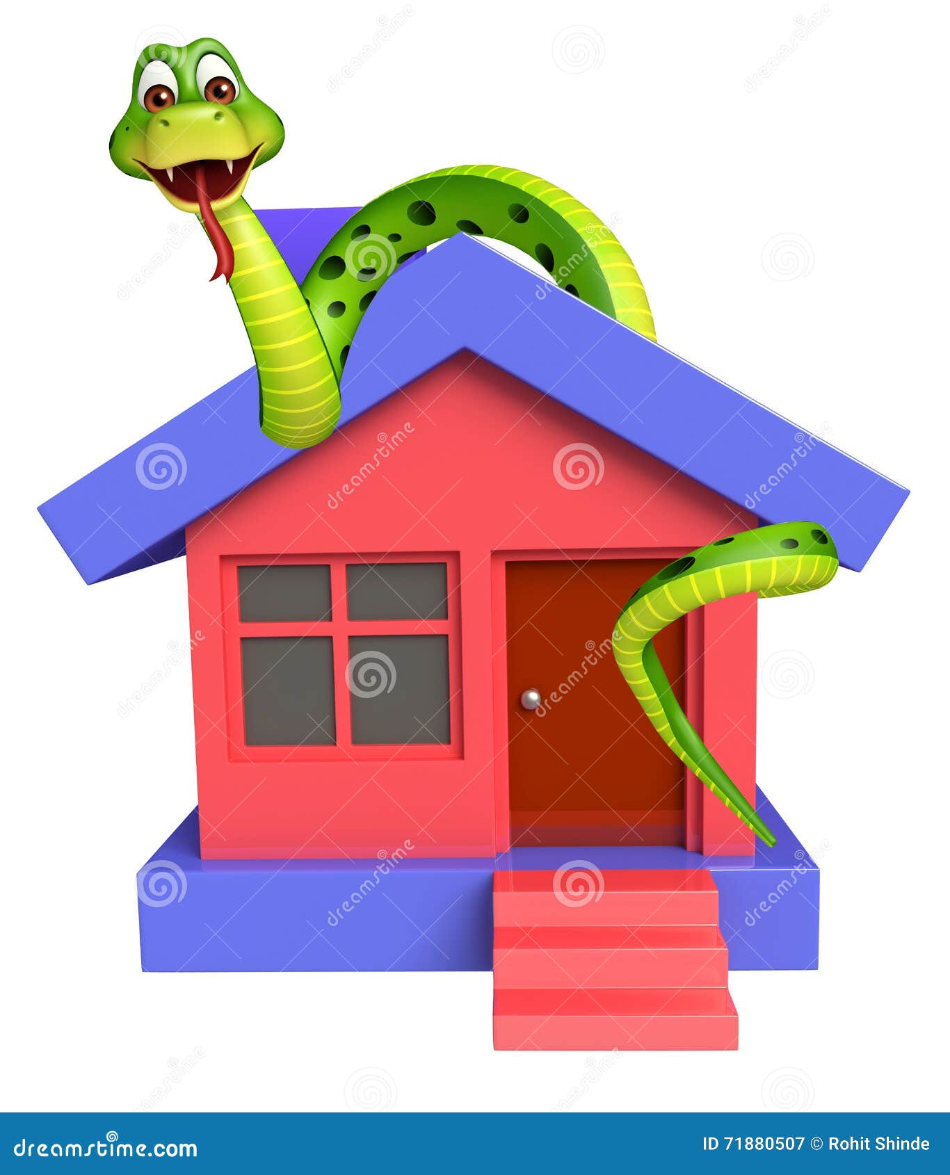 Cute Snake Cartoon Character with Home Stock Illustration ...