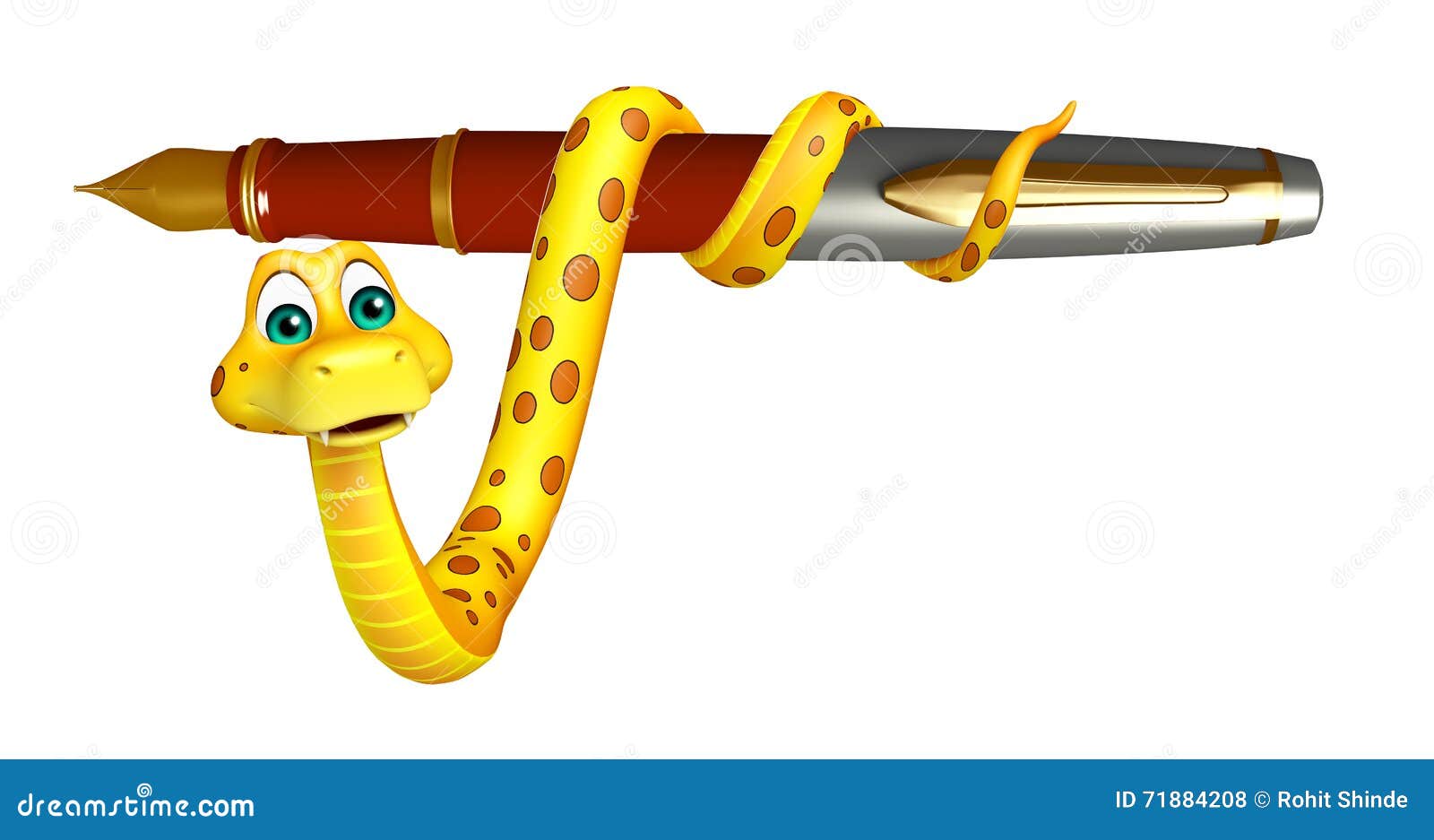Cute Snake Cartoon Character with Pen Stock Illustration - Illustration ...