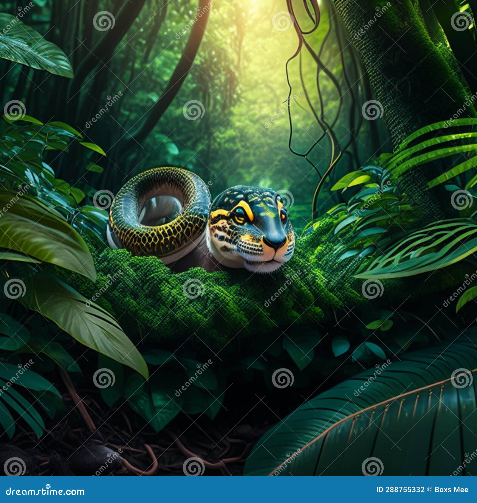 Cute Snake in the Jungle, 3d Rendering. Computer Digital Drawing Stock Illustration ...