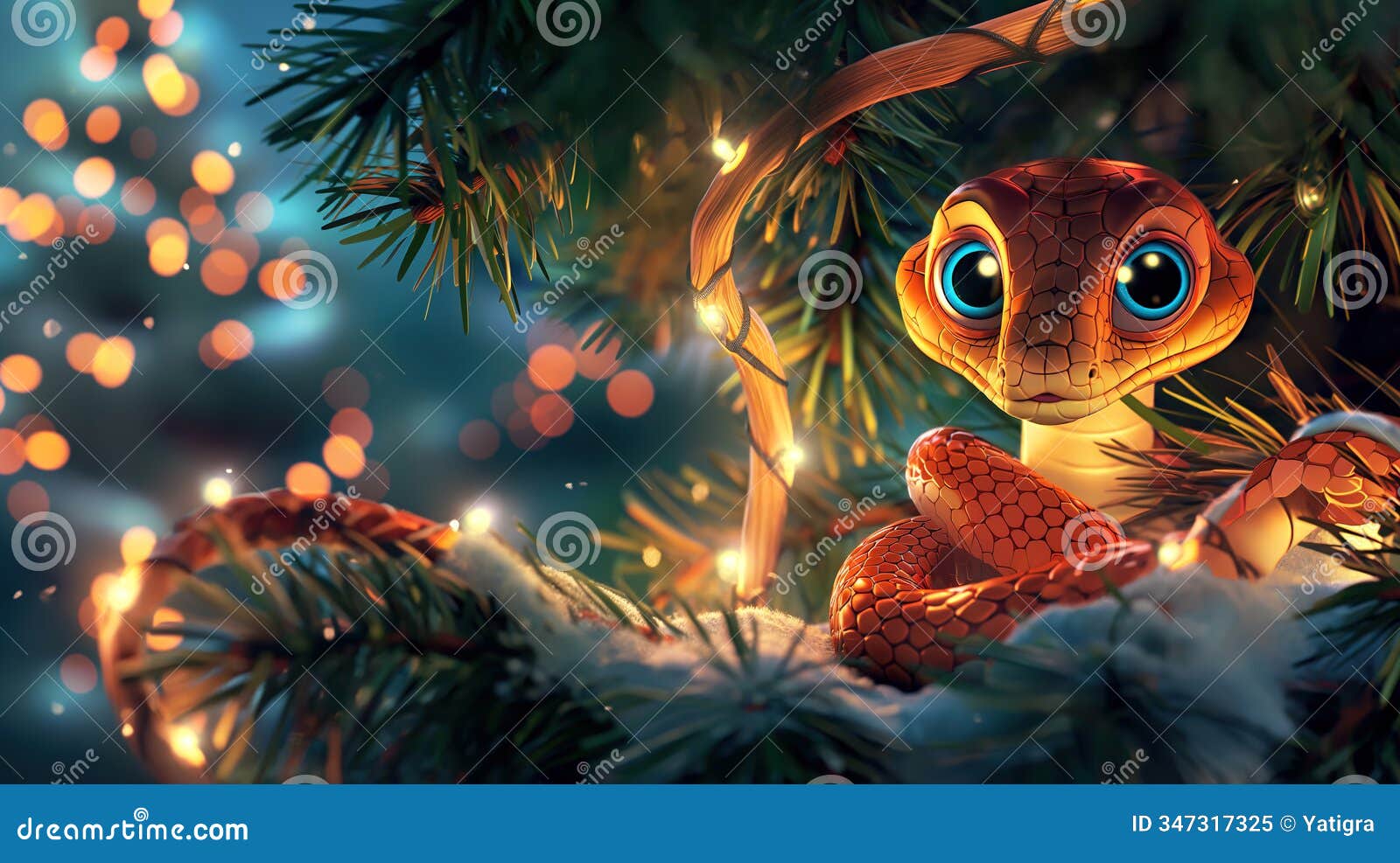 A Cute Snake is Lying on the Branches of a Spruce, in the Background is ...