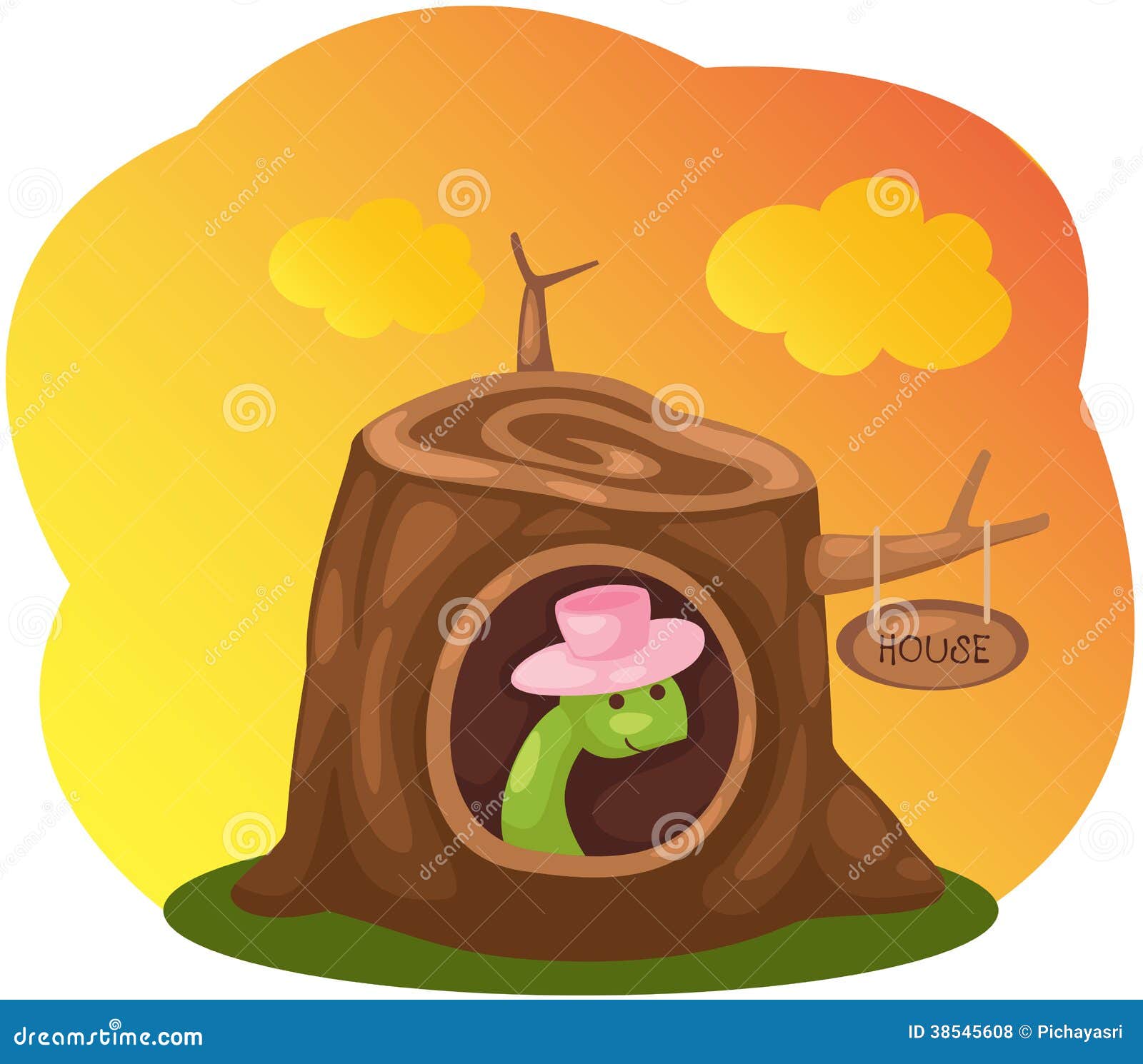 Cute snake in stump house stock illustration. Illustration of pink ...