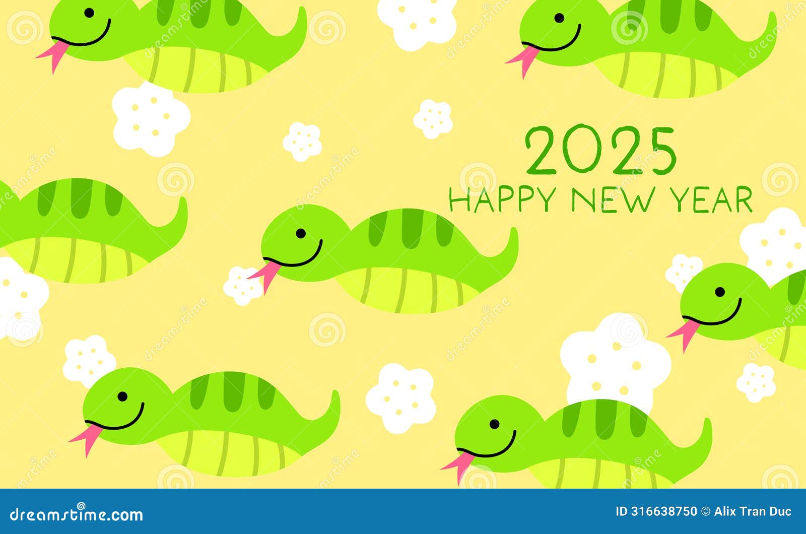 Cute Snakes Pattern Lunar New Year 2025 Card Stock Vector ...