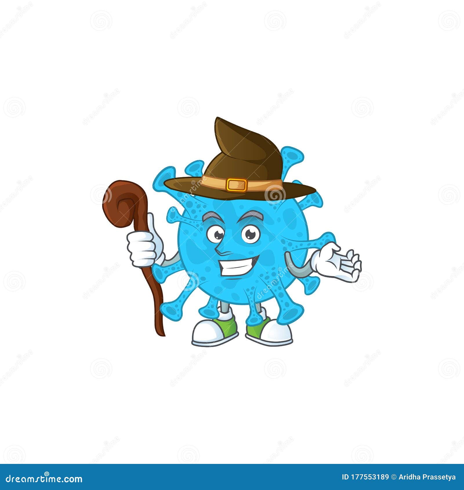 Cute And Sneaky Witch Coronavirus Backteria Cartoon Design Style ...