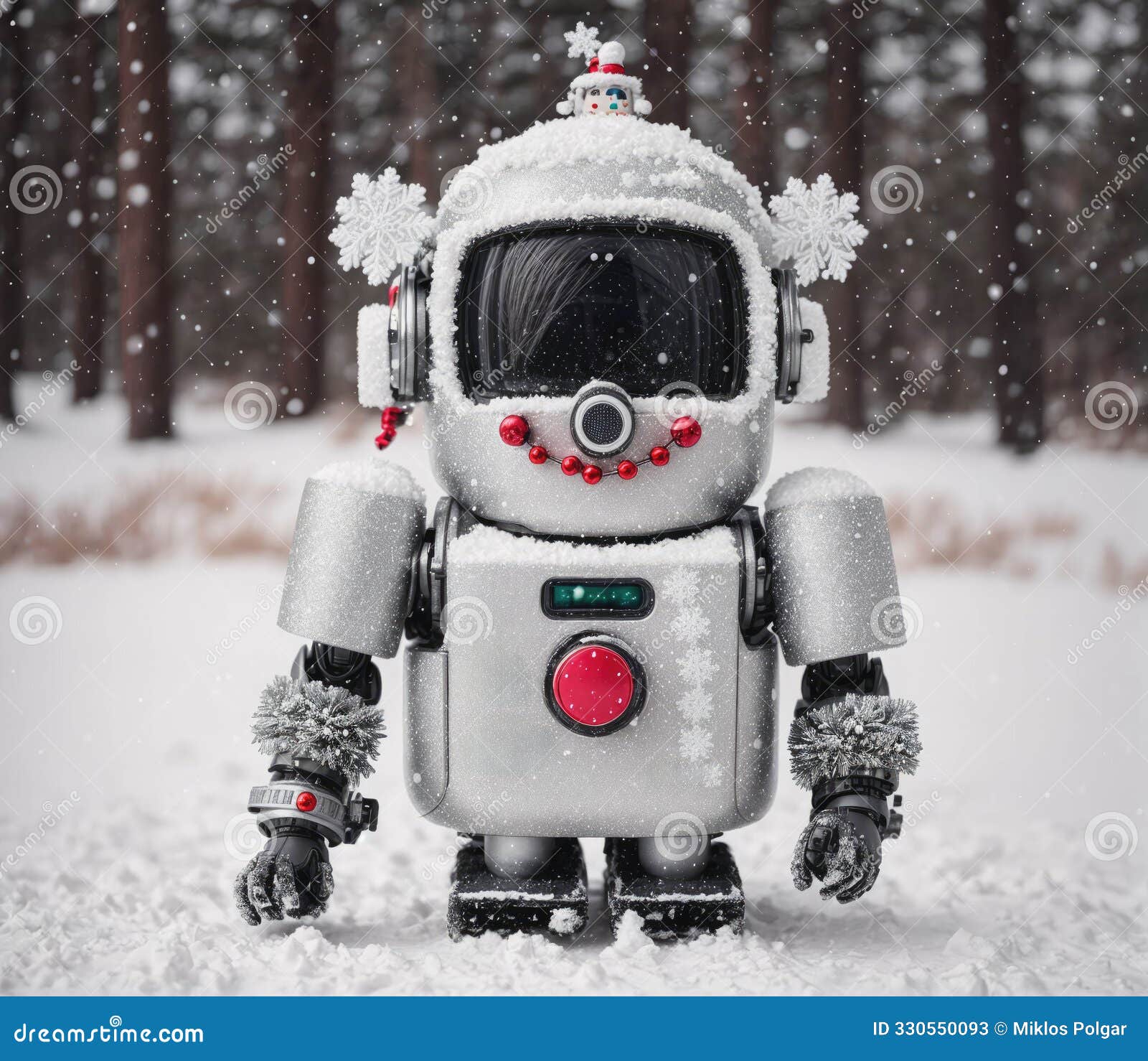 A Cute Snow Covered Robot is Standing in the Snow Stock Image - Image ...