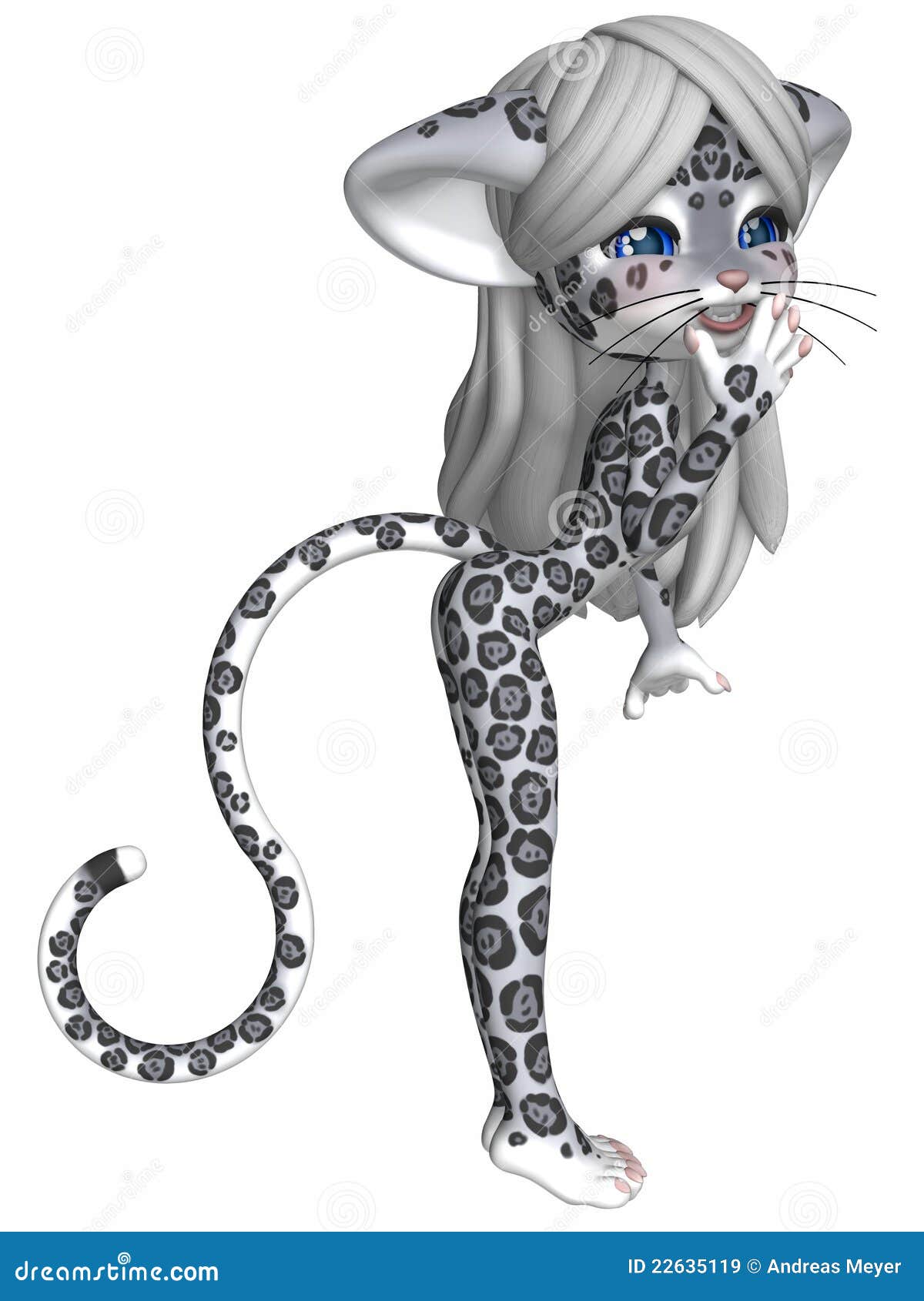 Cute Snow Leopard With Magnificent Long Tail. Vector Illustration Of ...