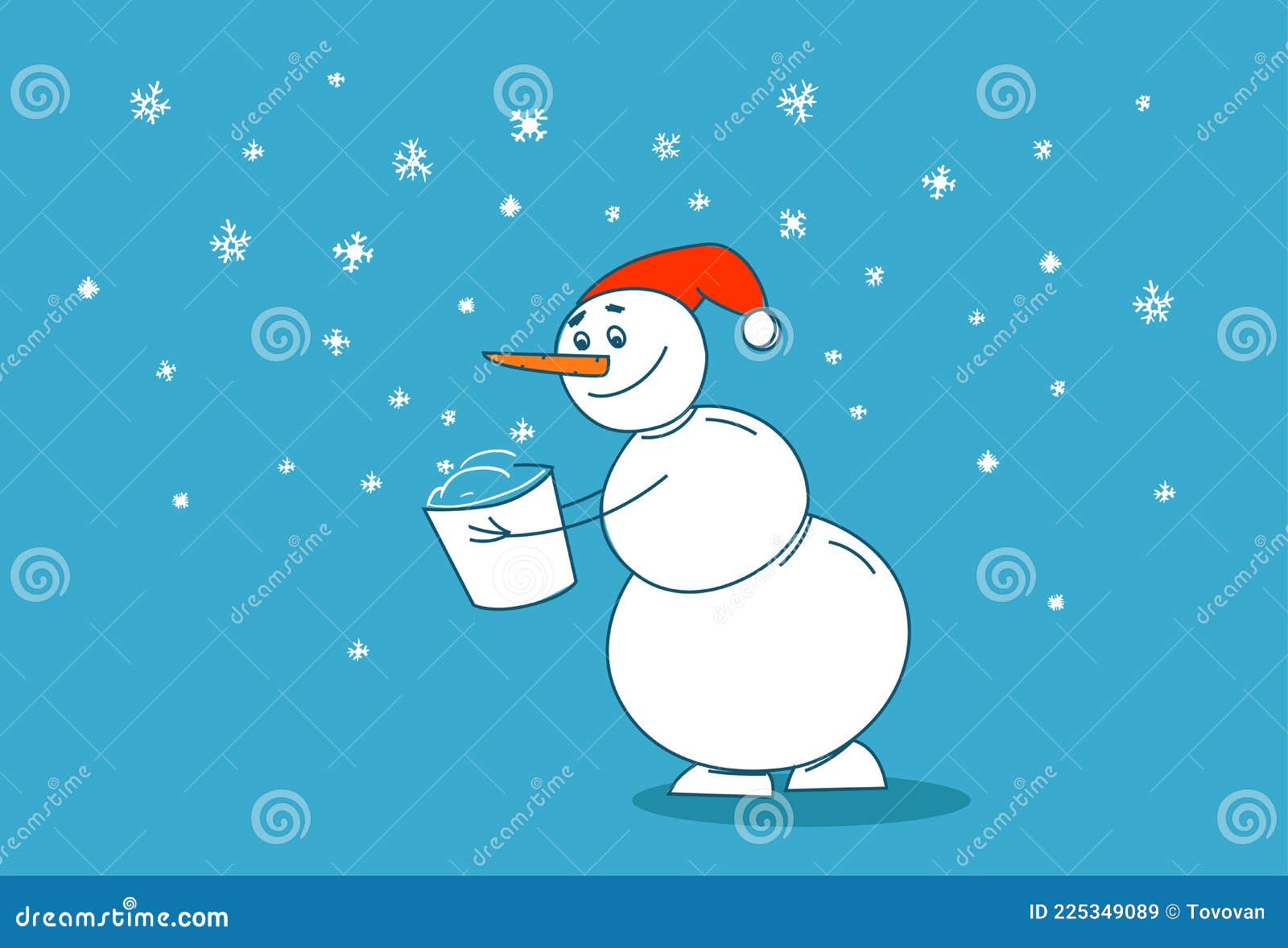 Cute Snowman with Bucket of Snowflakes Stock Vector - Illustration of ...