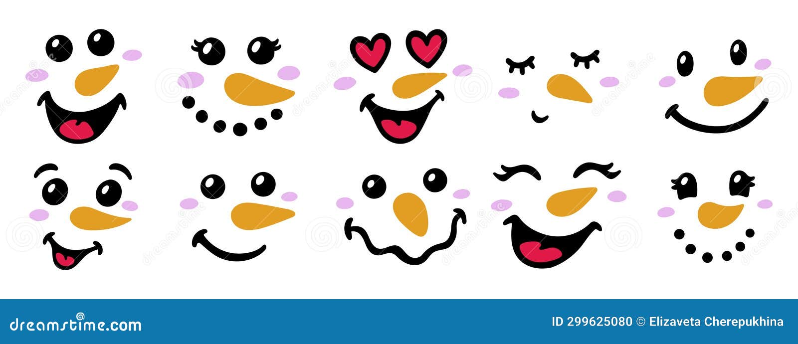 Cute Snowman Faces - Vector Collection. Christmas Snowman Heads Stock ...