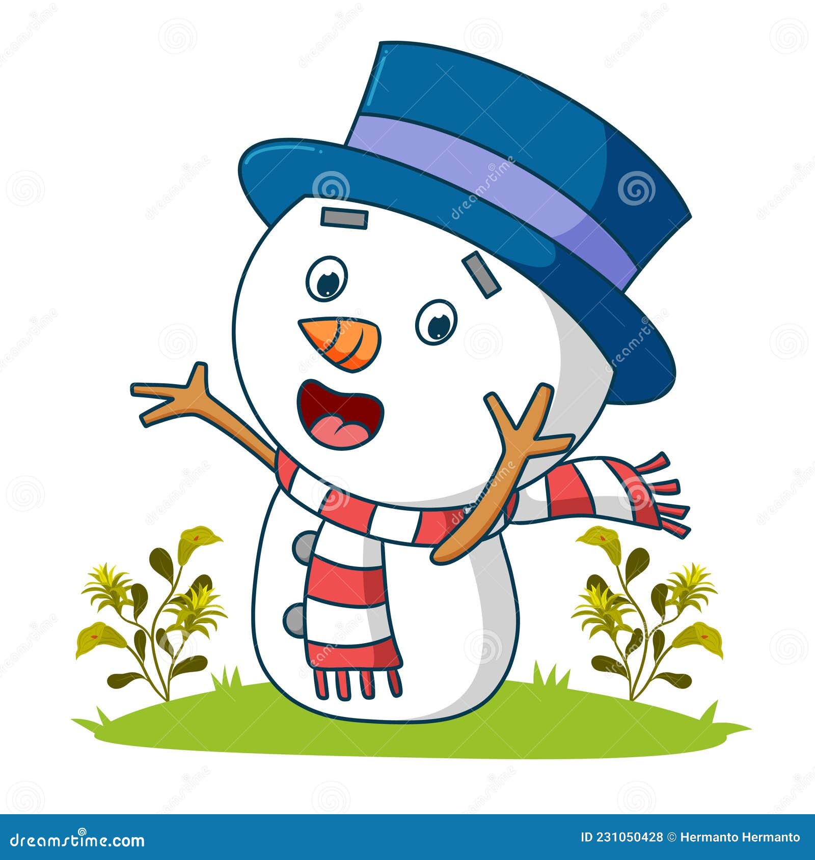 The Cute Snowman is Giving the Happy Expression Stock Vector ...