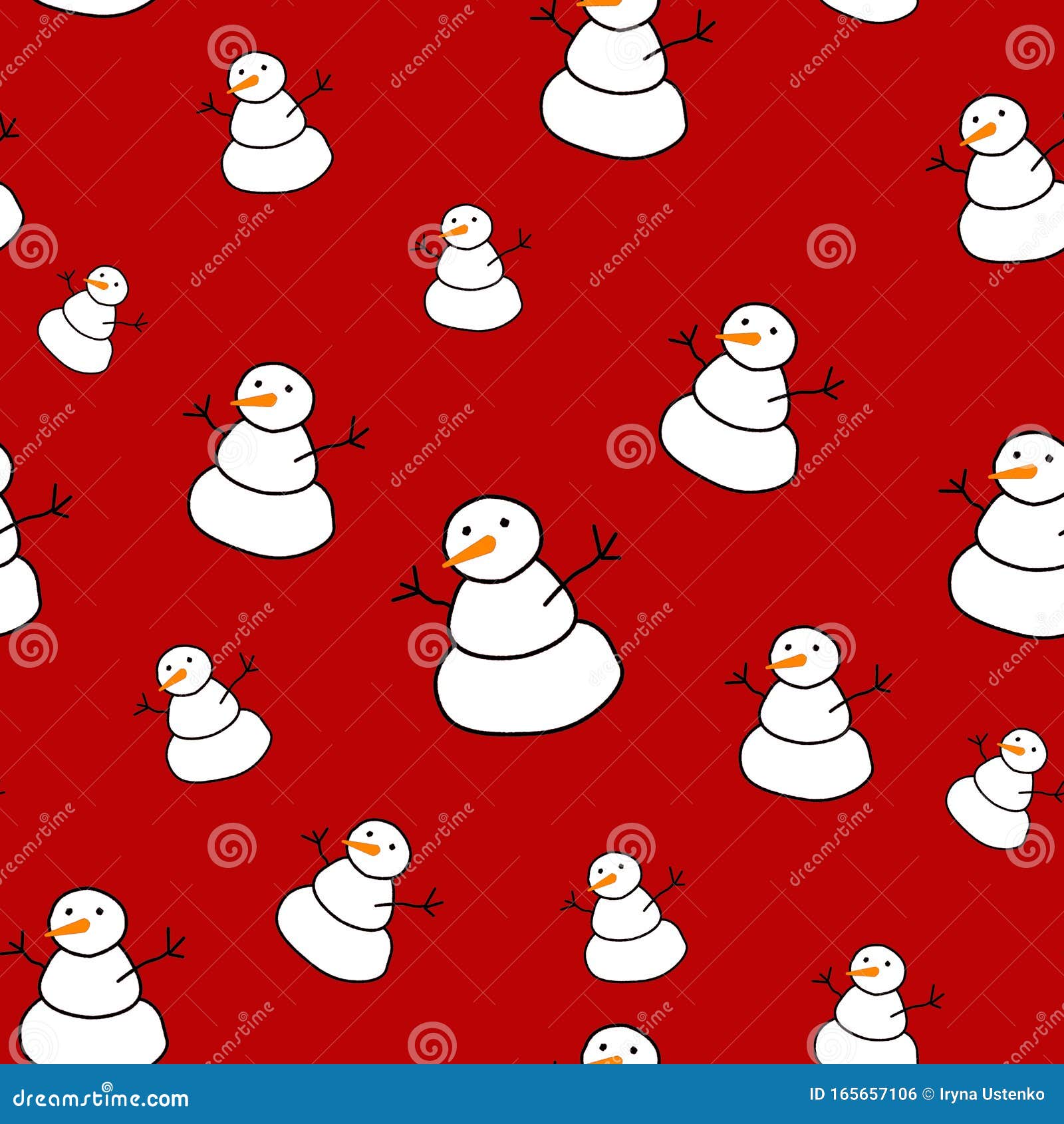 Cute Snowman Red Background. Christmas Seamless Pattern. Season ...