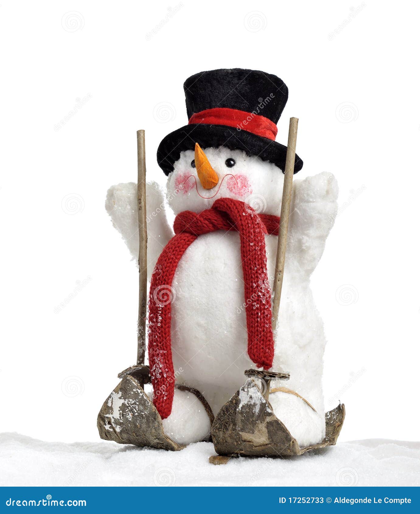 Cute snowman on skis stock image. Image of snowman, black - 17252733