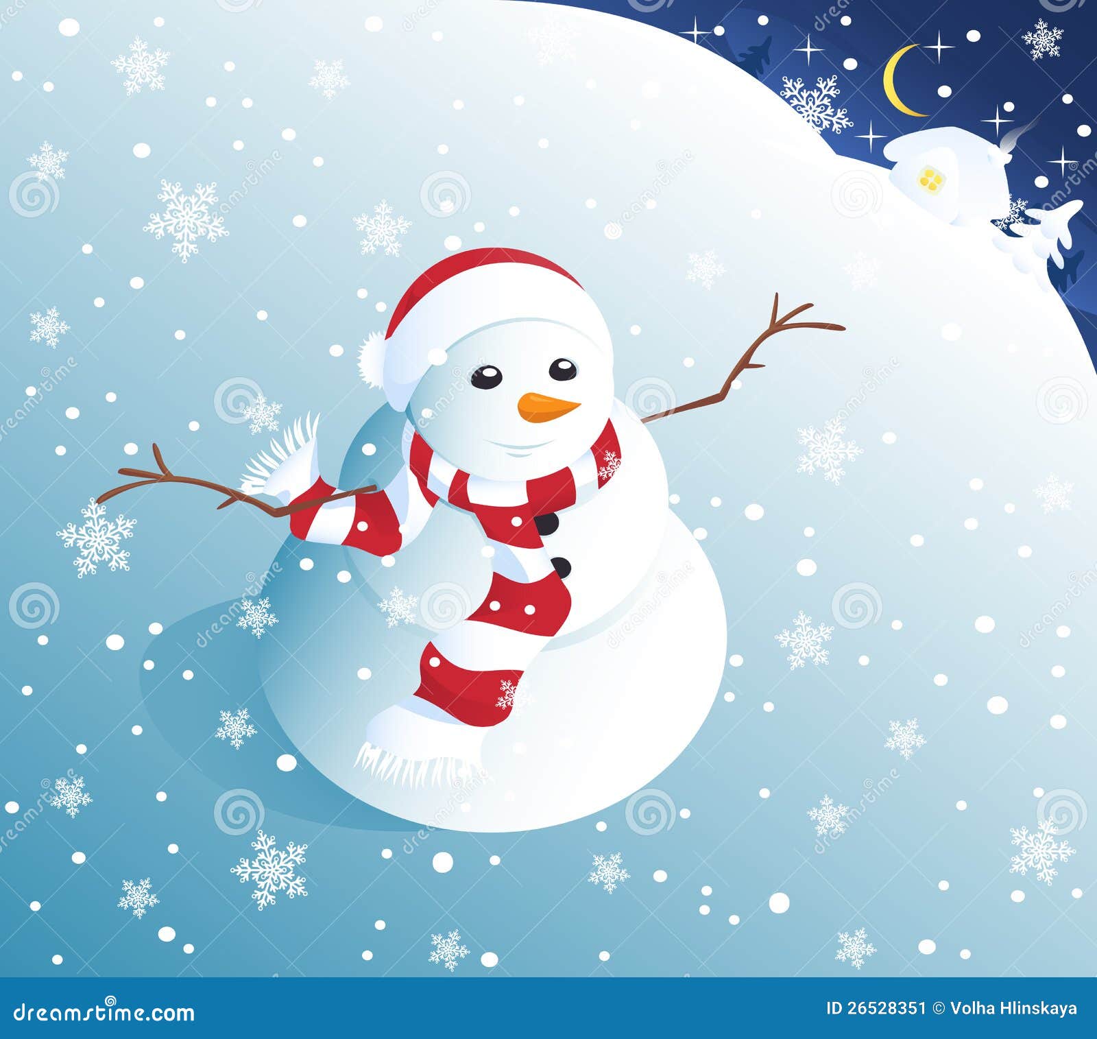 Cute snowman in snowfall stock vector. Illustration of holiday - 26528351