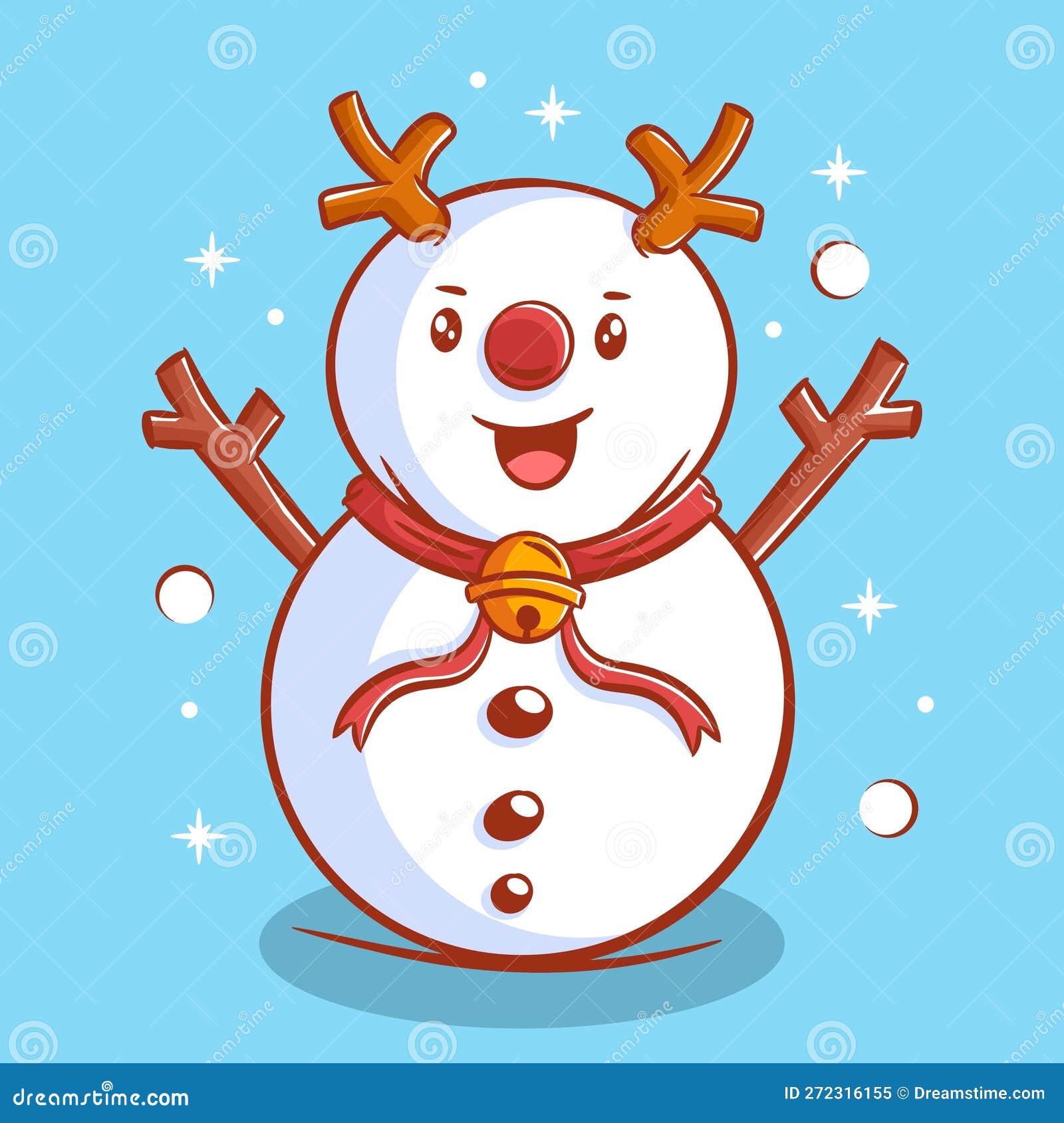 Cute Snowman Wearing a Bell Around His Neck Stock Vector - Illustration ...