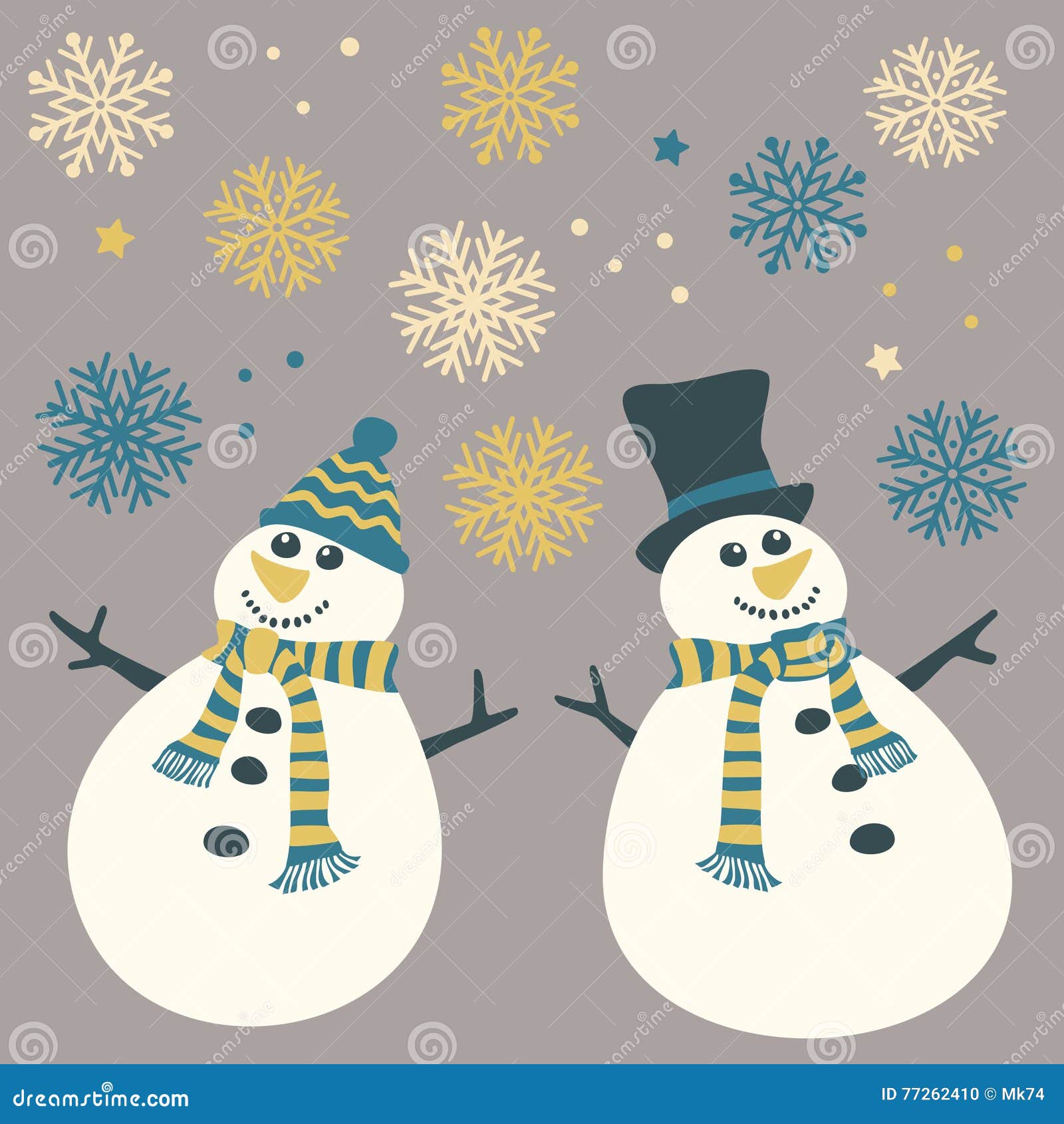 Cute Snowmen and Snowflakes Stock Vector - Illustration of christmas ...