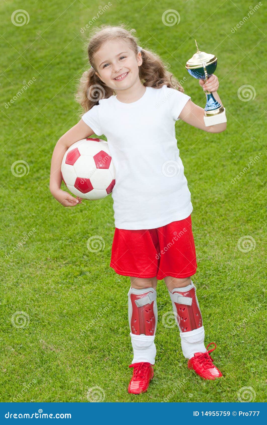 Cute soccer champion stock image. Image of child, meadow - 14955759