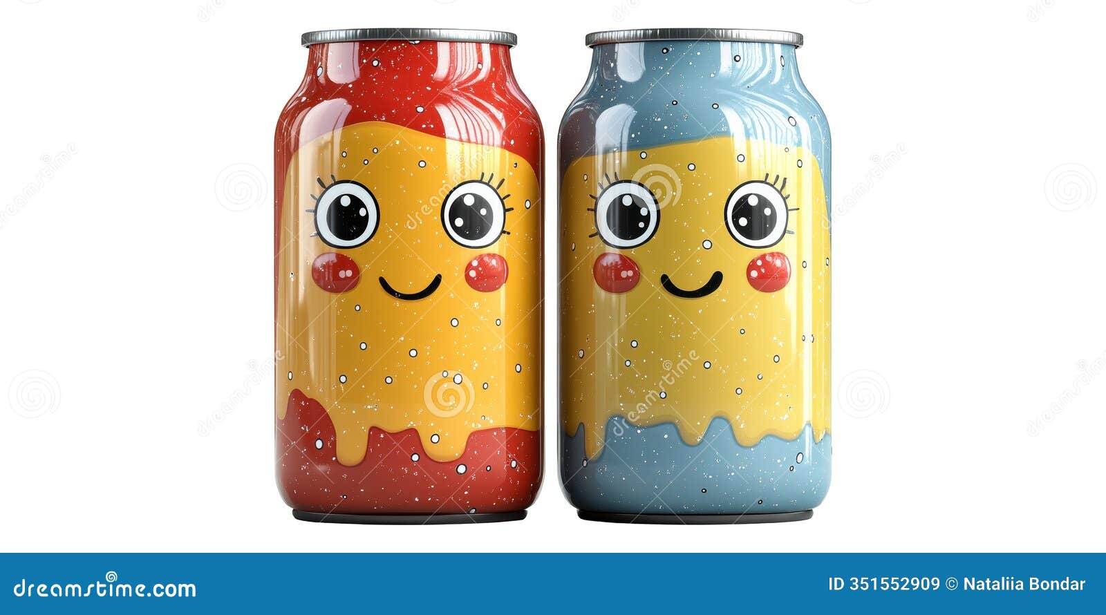 Cute Soda Cans with Smiling Faces Isolated on Transparent Background ...