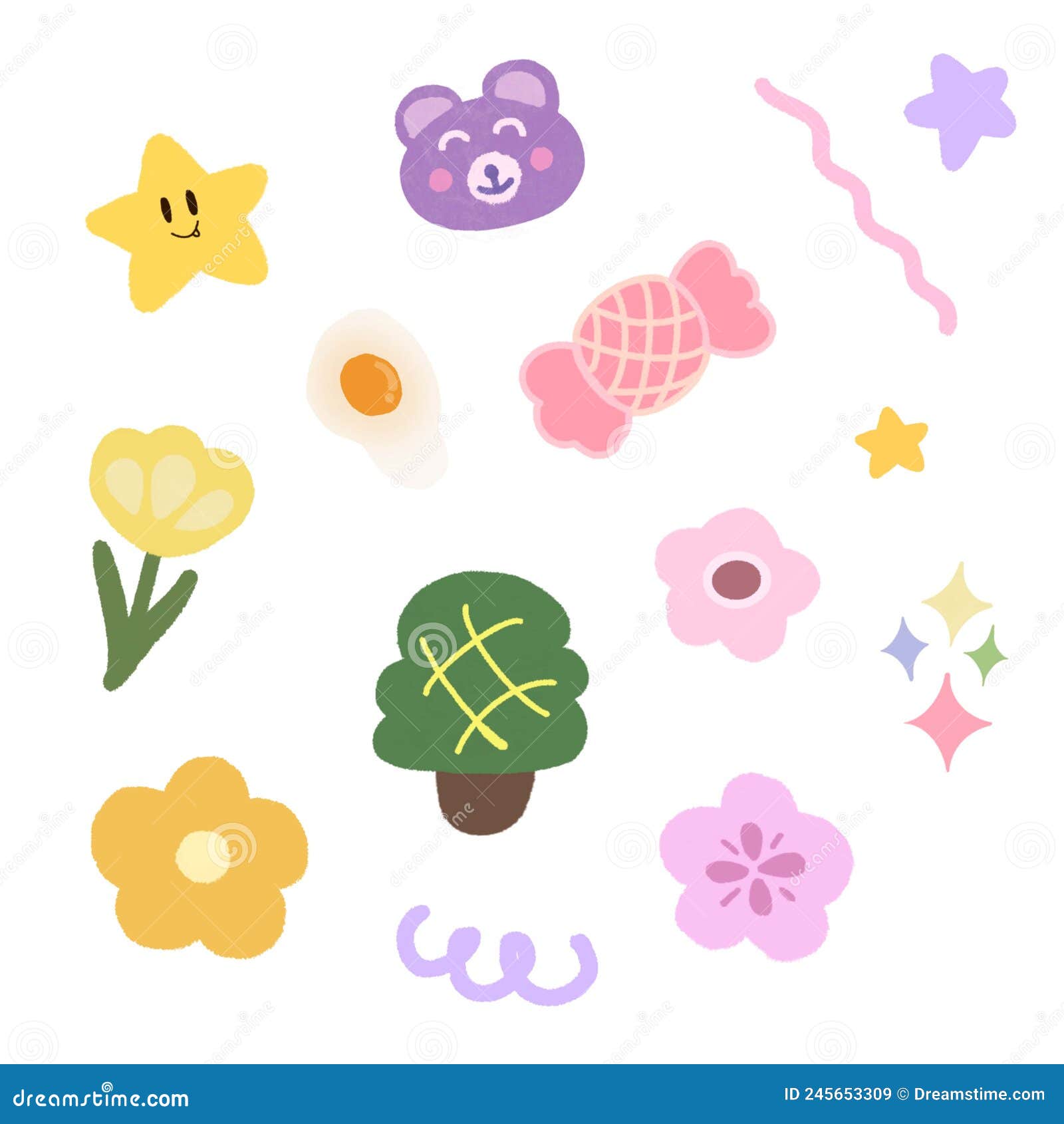 Cute Soft Colorful Pastel Sticker Set Stock Illustration - Illustration ...