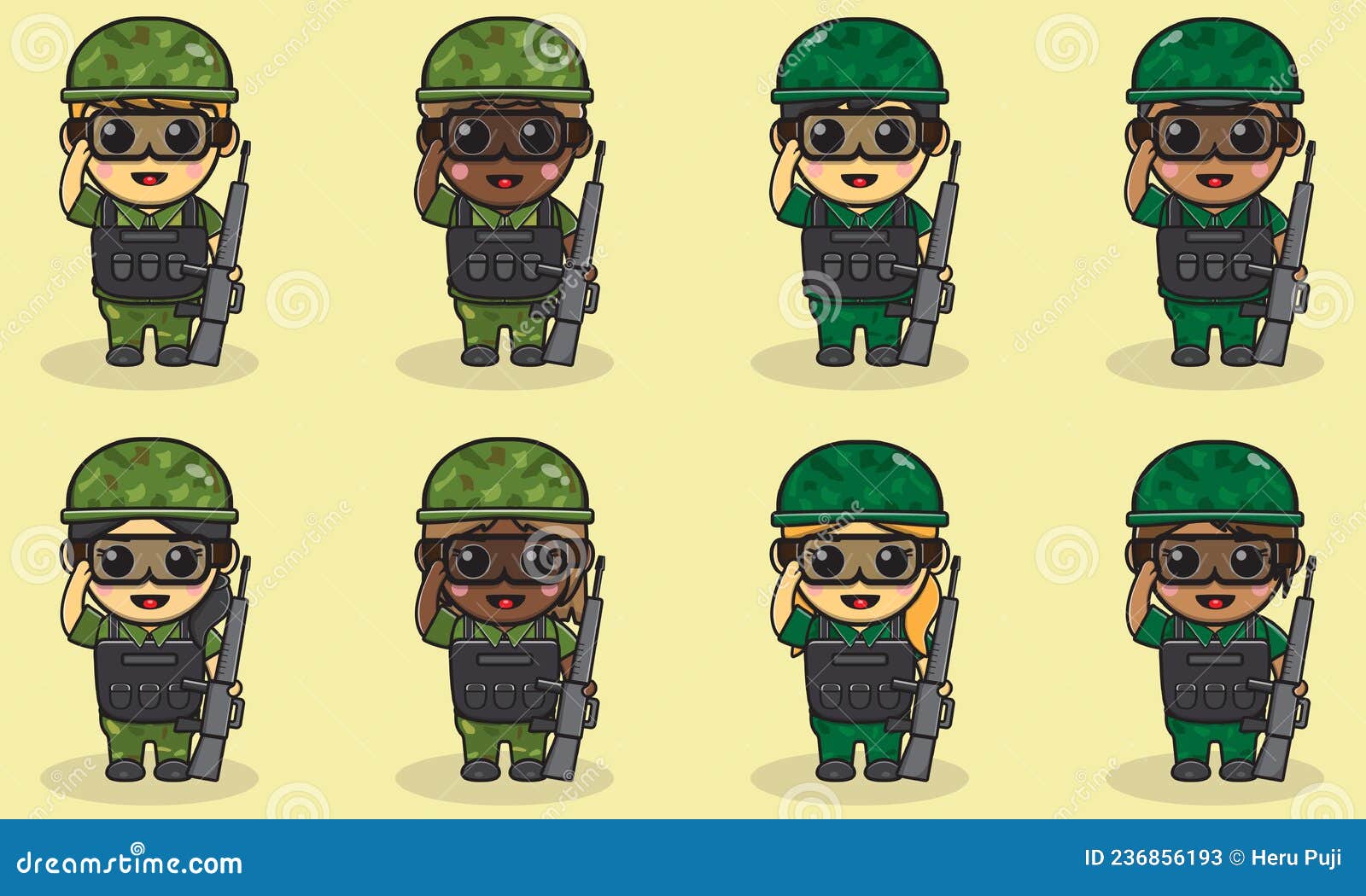 Vector Illustration of Cute Soldier Cartoon Salute Pose and Holding Gun ...