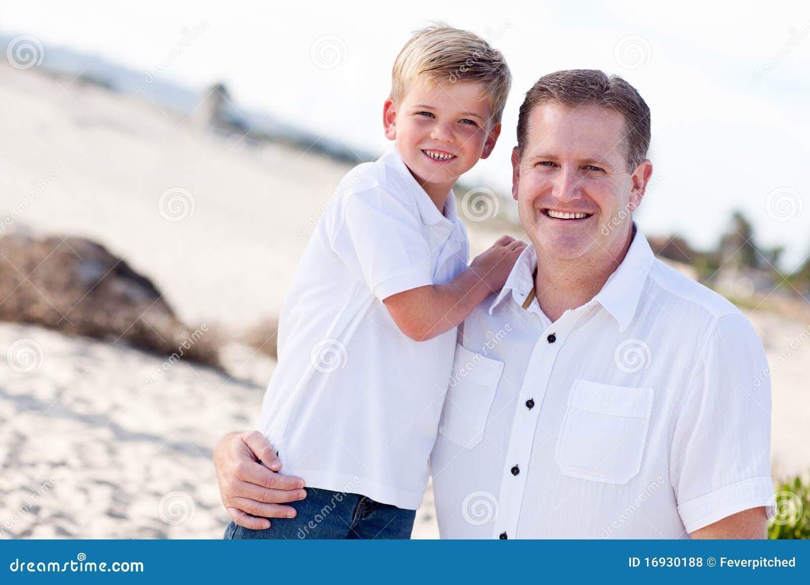 Cute Son with His Handsome Dad at the Beach Stock Photo - Image of ...