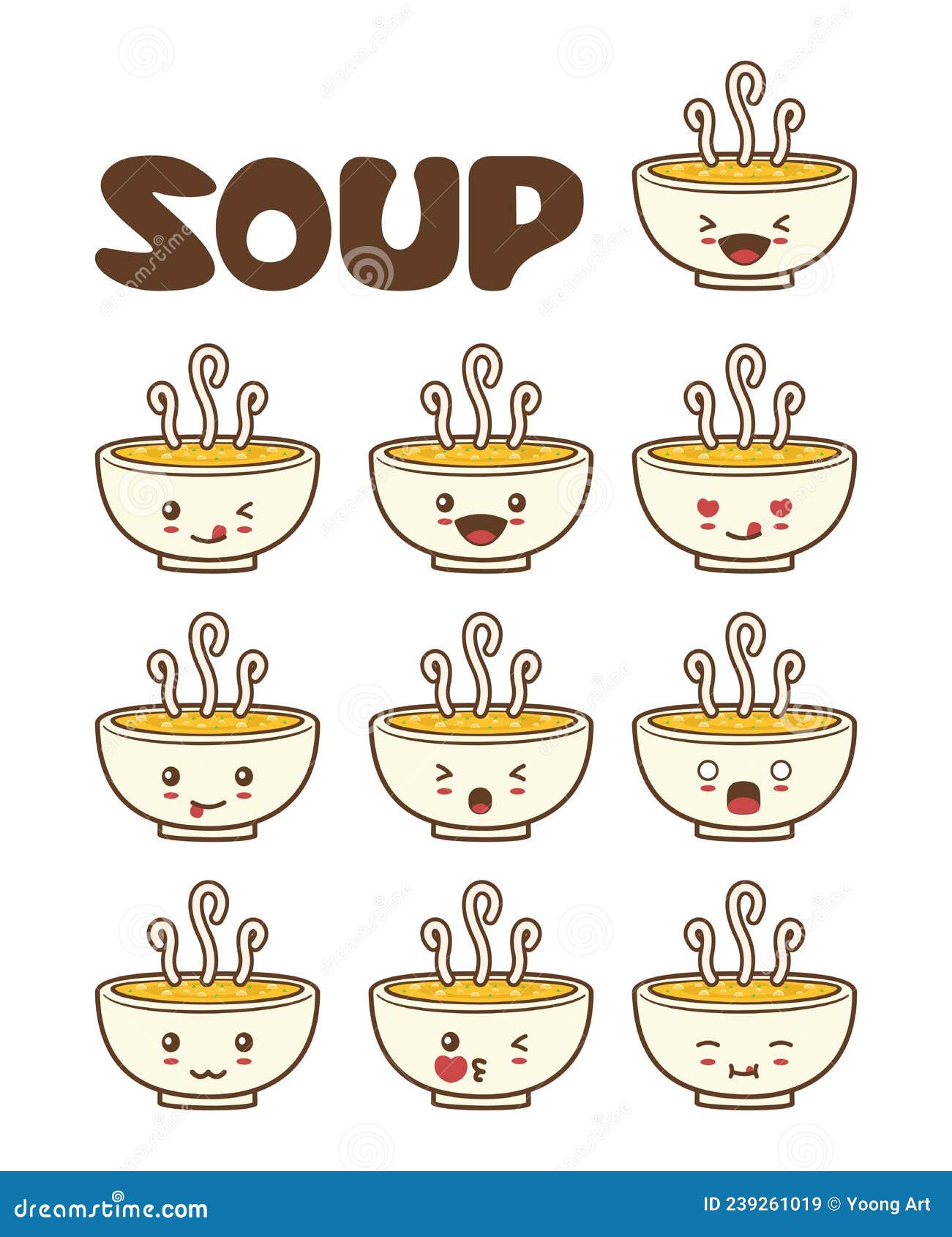 Cute Soup Characters with Different Facial Expressions Stock Vector ...
