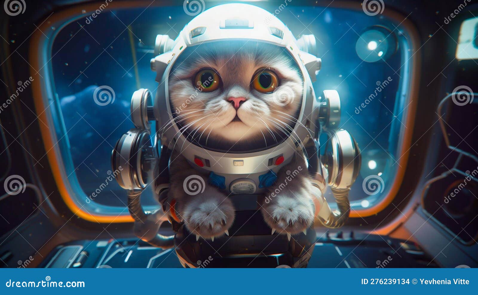 Cute Space Cat on a Big Spaceship.Generative AI Stock Illustration ...