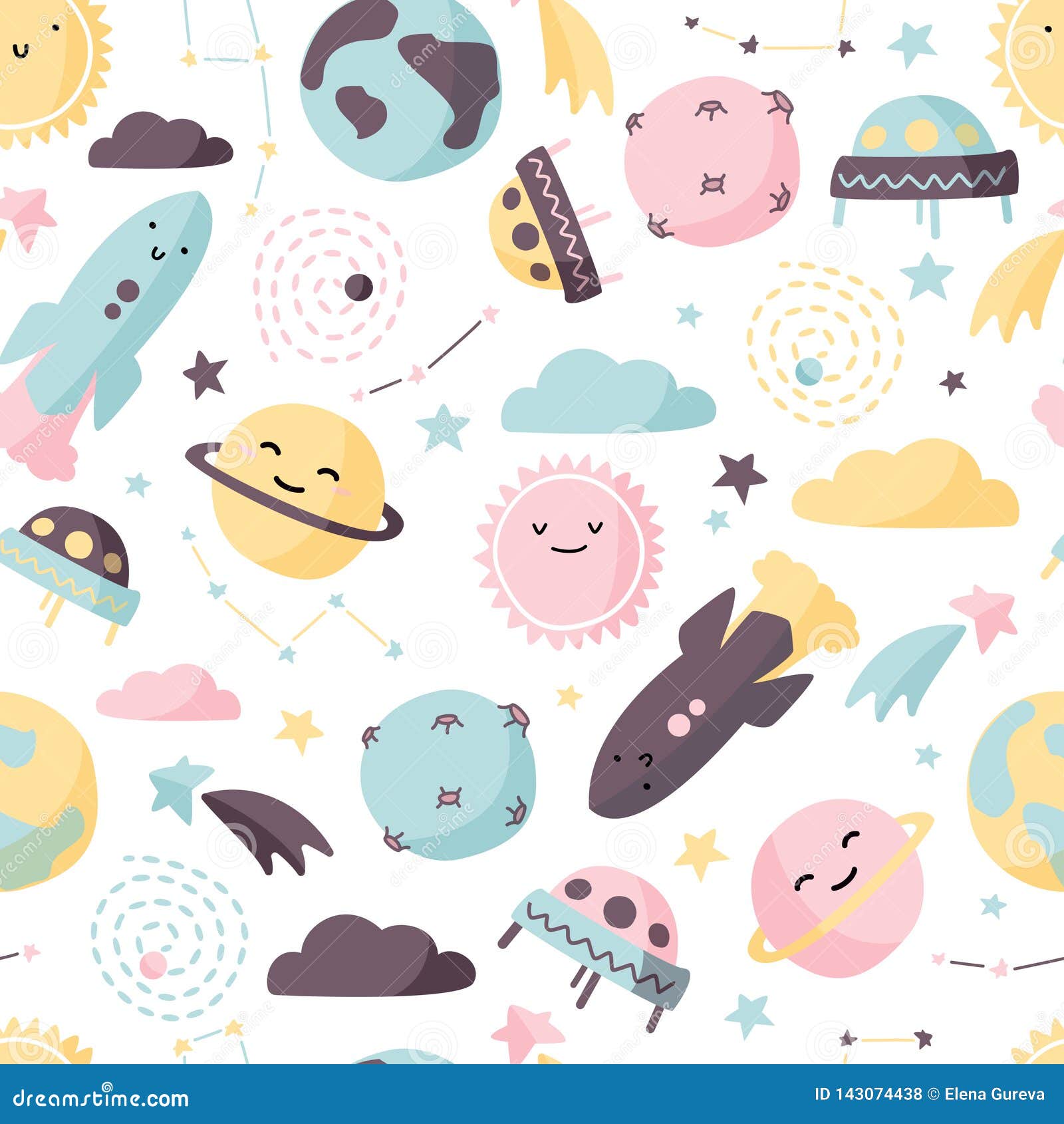 Cute Space Seamless Pattern. Colorful Kids Background. Stock Vector ... Cute Space Seamless Pattern. Colorful Kids Background. Stock Vector ...