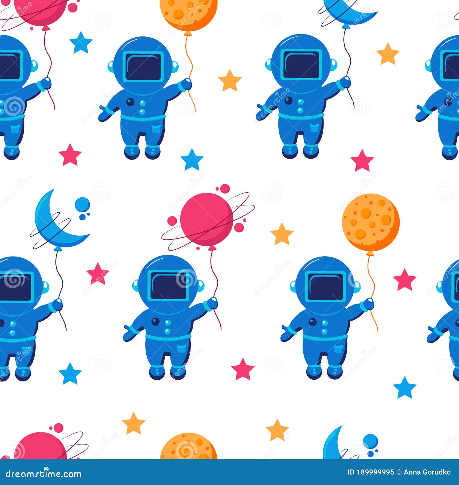 Cute Space Seamless Pattern. Stars, Spacemans, Planets, Comets on ...