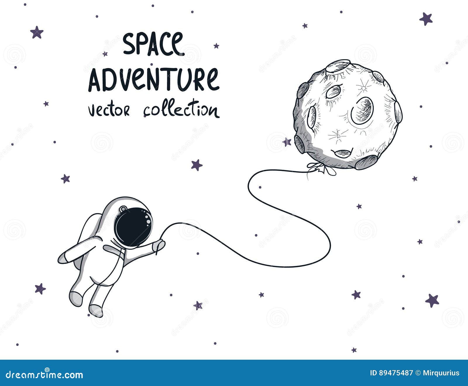 Cute Spaceman Fly with Balloon Like a Moon Stock Vector - Illustration ...