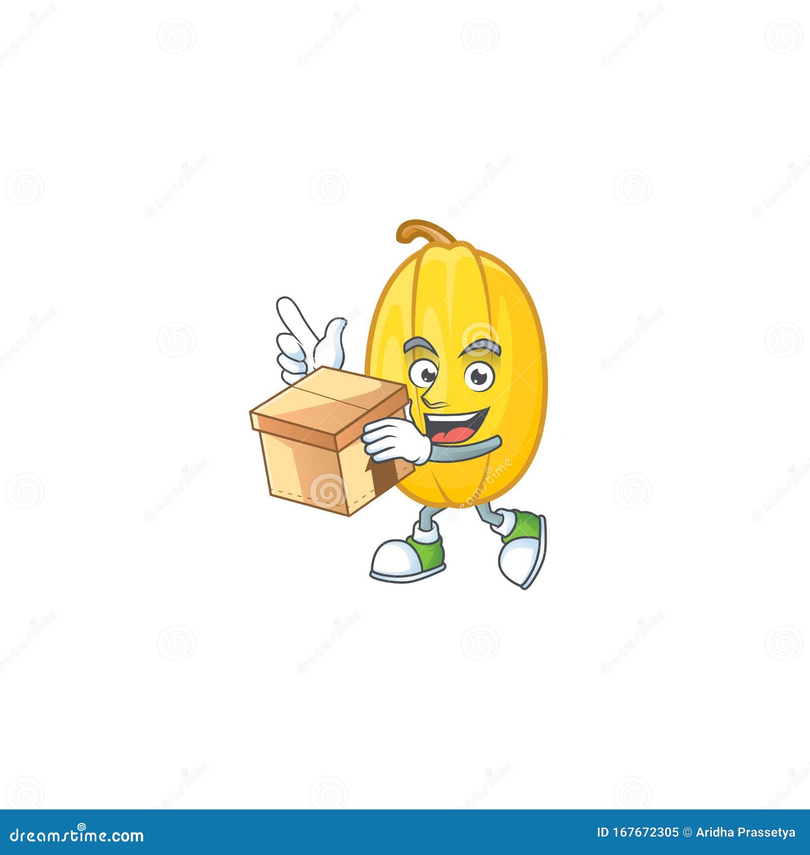 Cute Spaghetti Squash Cartoon Character Style Holding a Box Stock ...