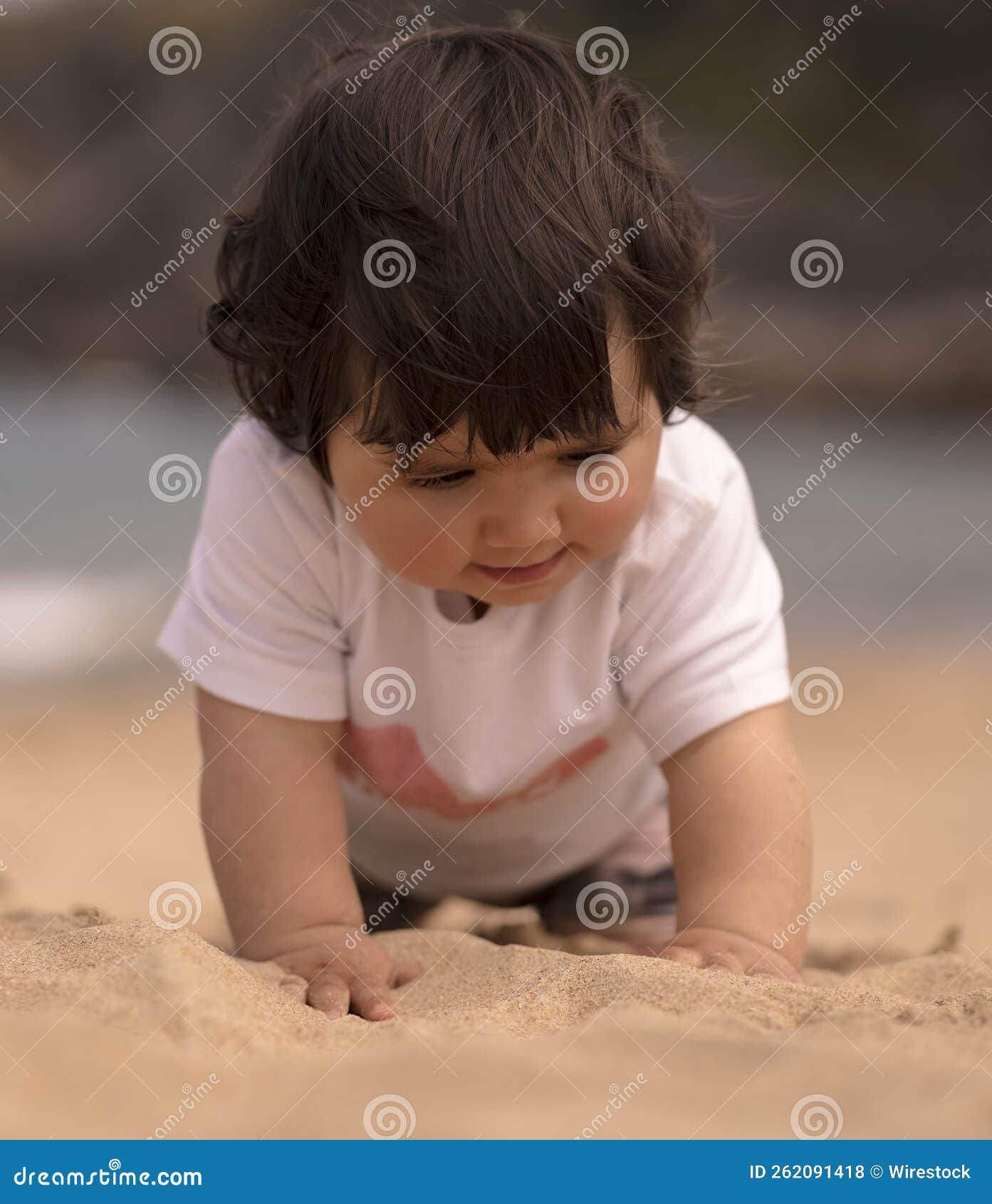 Cute Spanish Baby on a Sandy Beach Stock Photo - Image of sand, focus ...