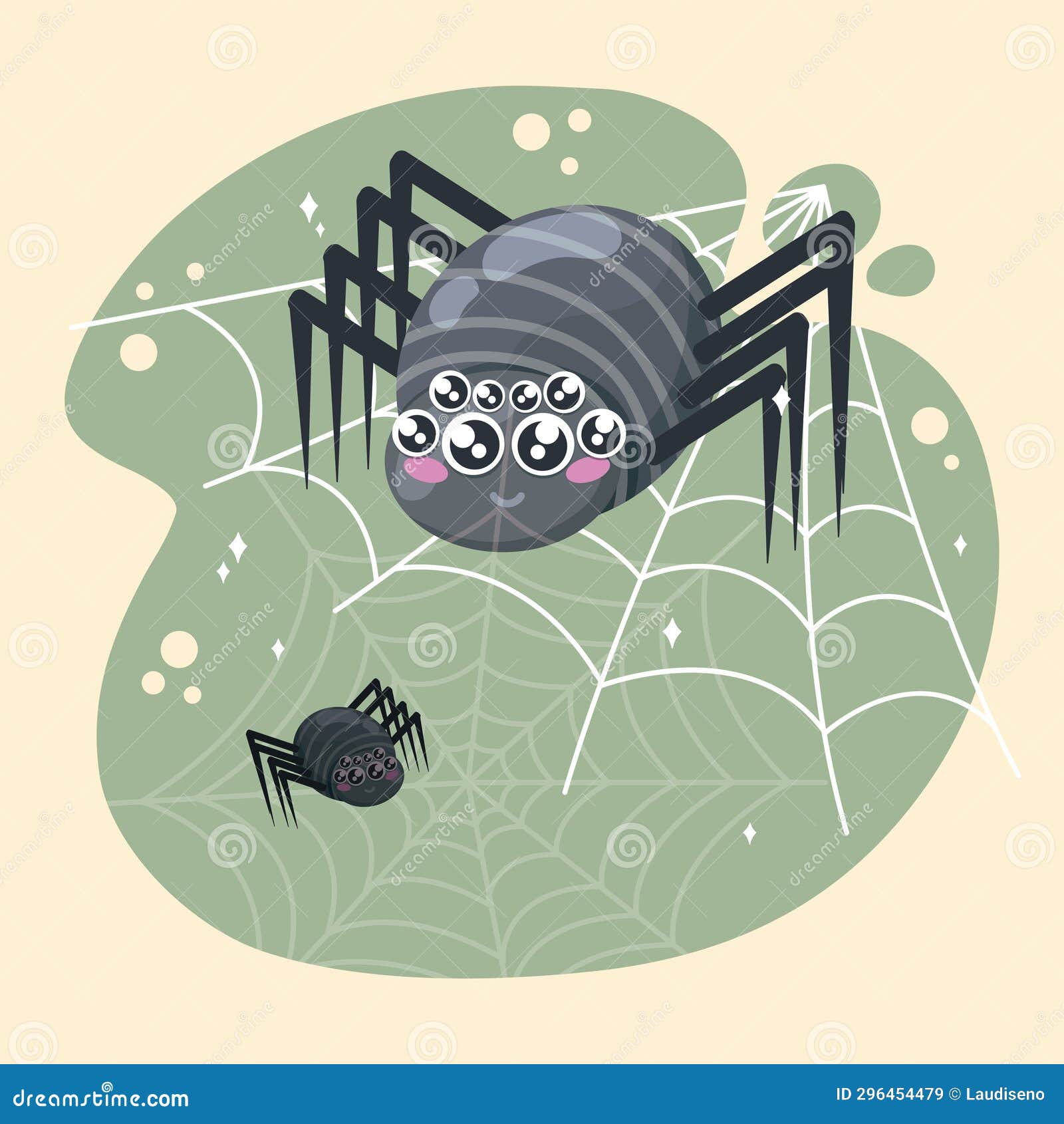 Cute Spider Characters on a Spider Web Vector Stock Illustration ...
