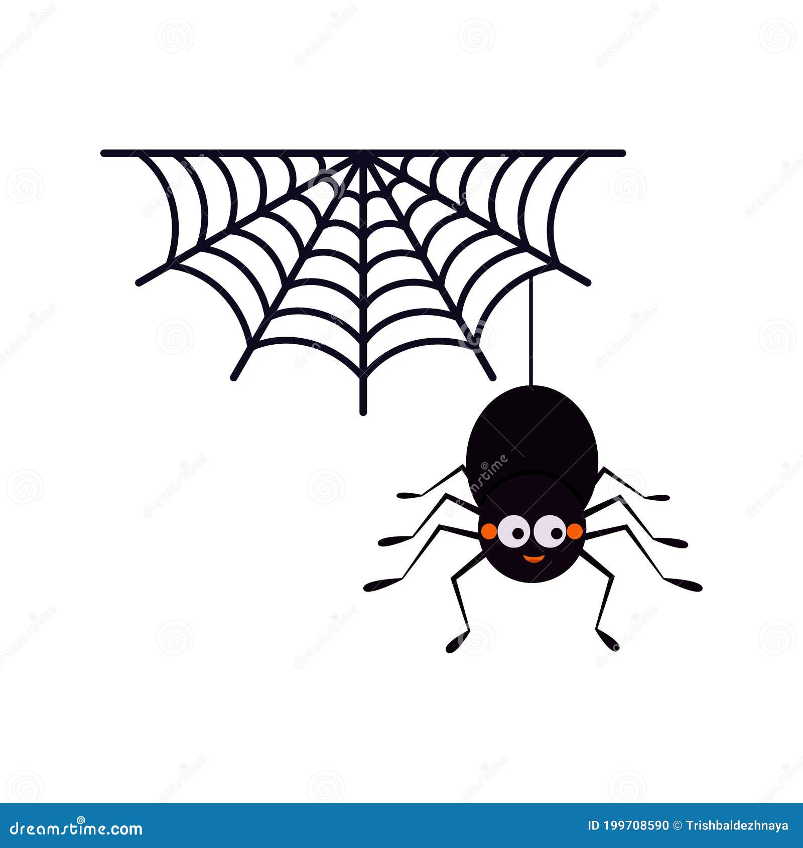 Cute Spider Hanging on a String of Cobwebs with Spederwebs Icon ...