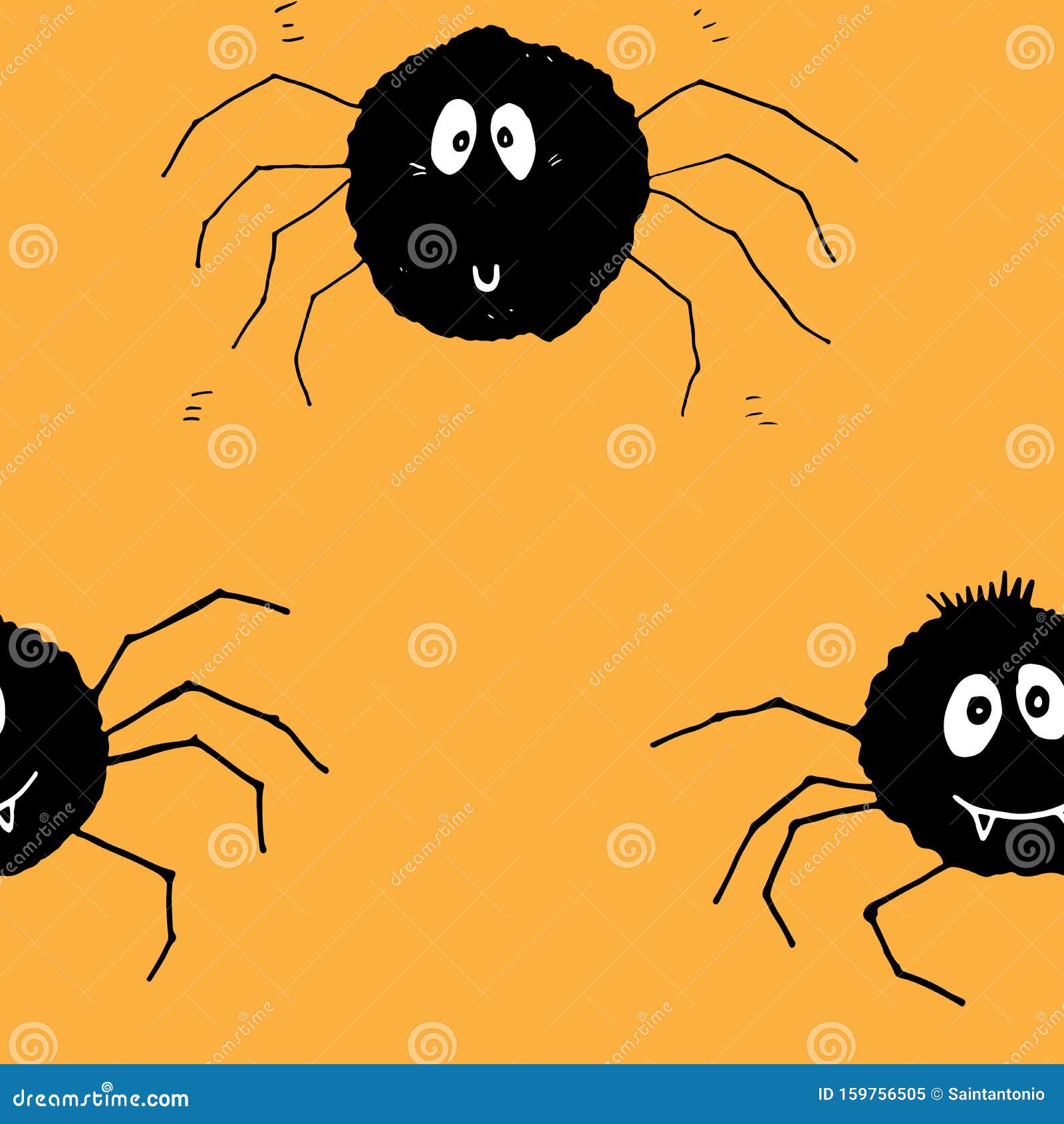 Cute Spider Seamless Pattern, Cartoon Hand Drawn Spider Doodles Vector ...
