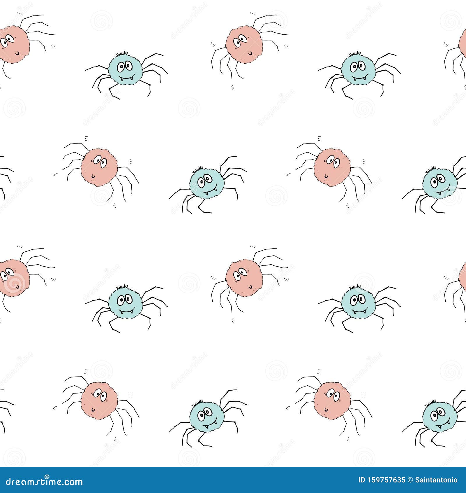 Cute Spider Seamless Pattern, Cartoon Hand Drawn Spider Doodles Vector ...