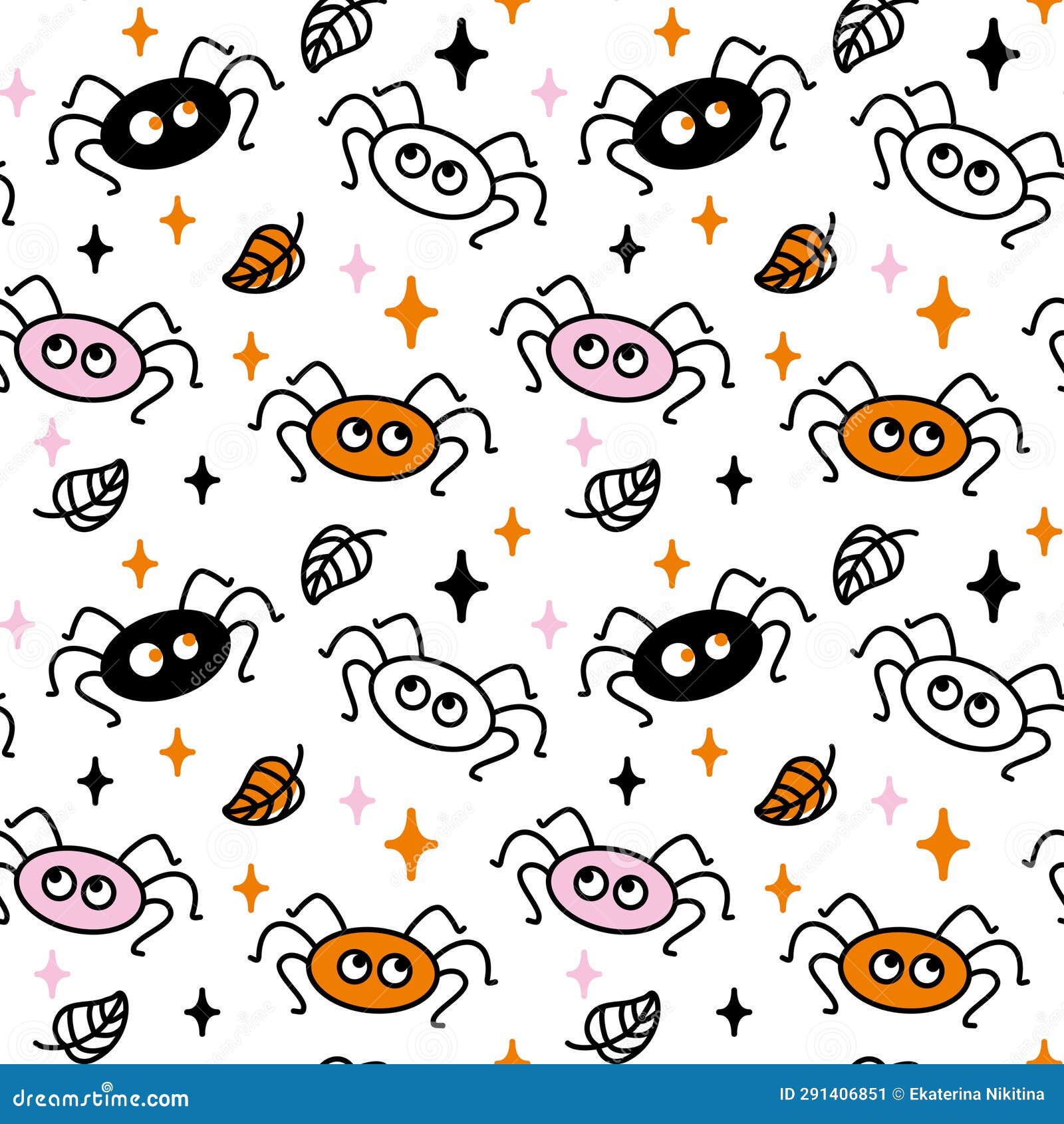 Cute Spiders on Halloween Night. Childish Print Stock Vector ...