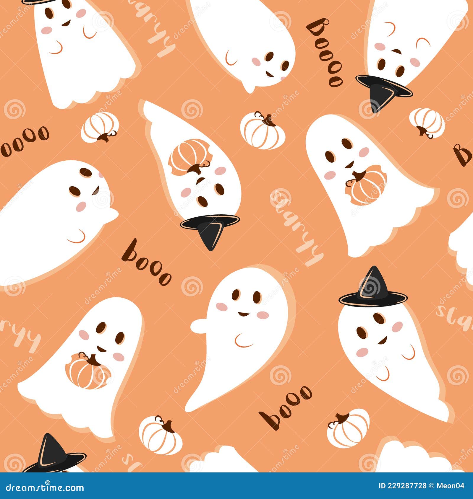 Set Of Cute Spooky Ghost Patterns On Colorful Backgrounds Cartoon ...